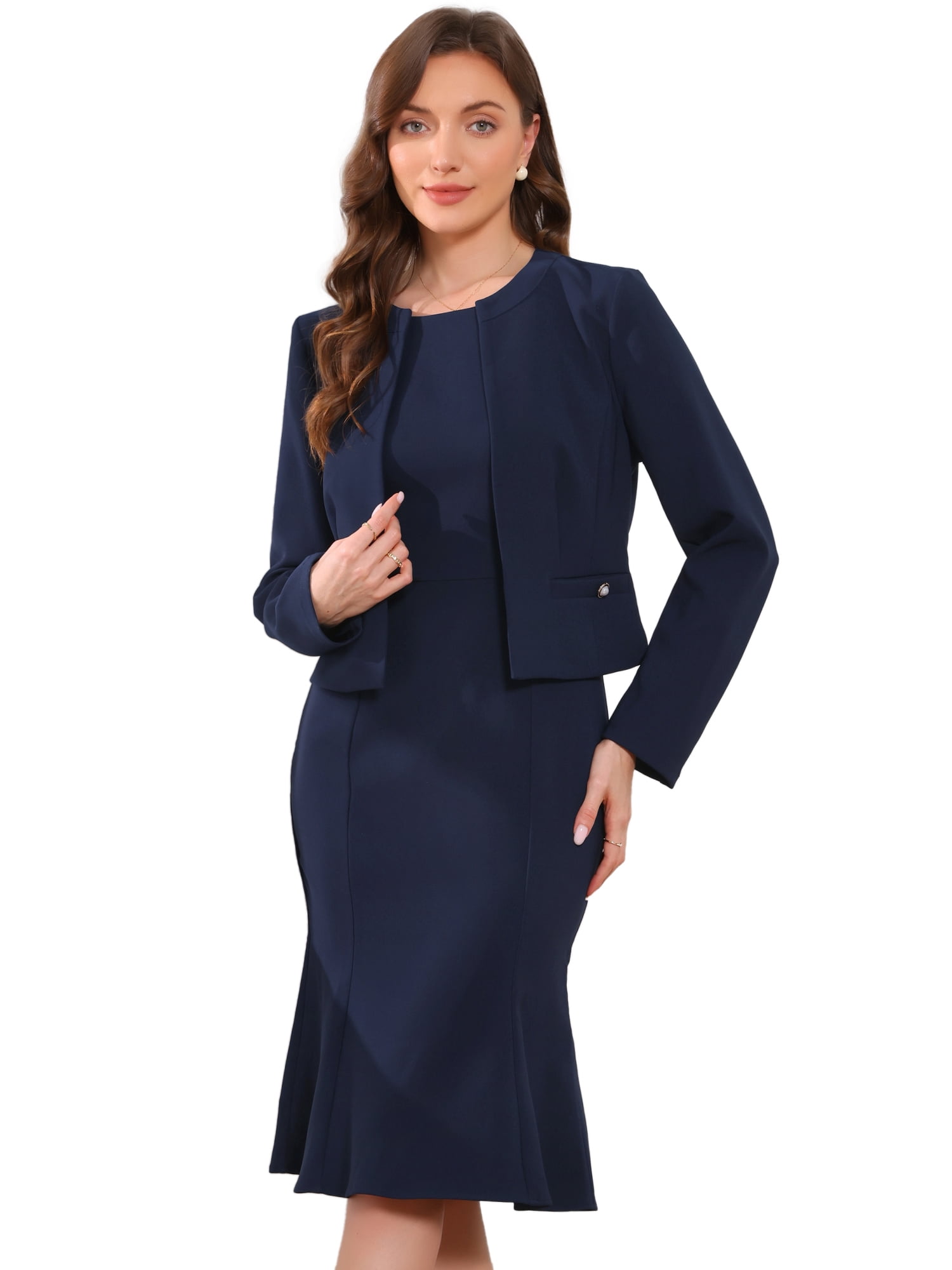 DARING DIVA Women's 2Pcs Suit Sleeveless Dress Crop Blazer Set M Dark ...