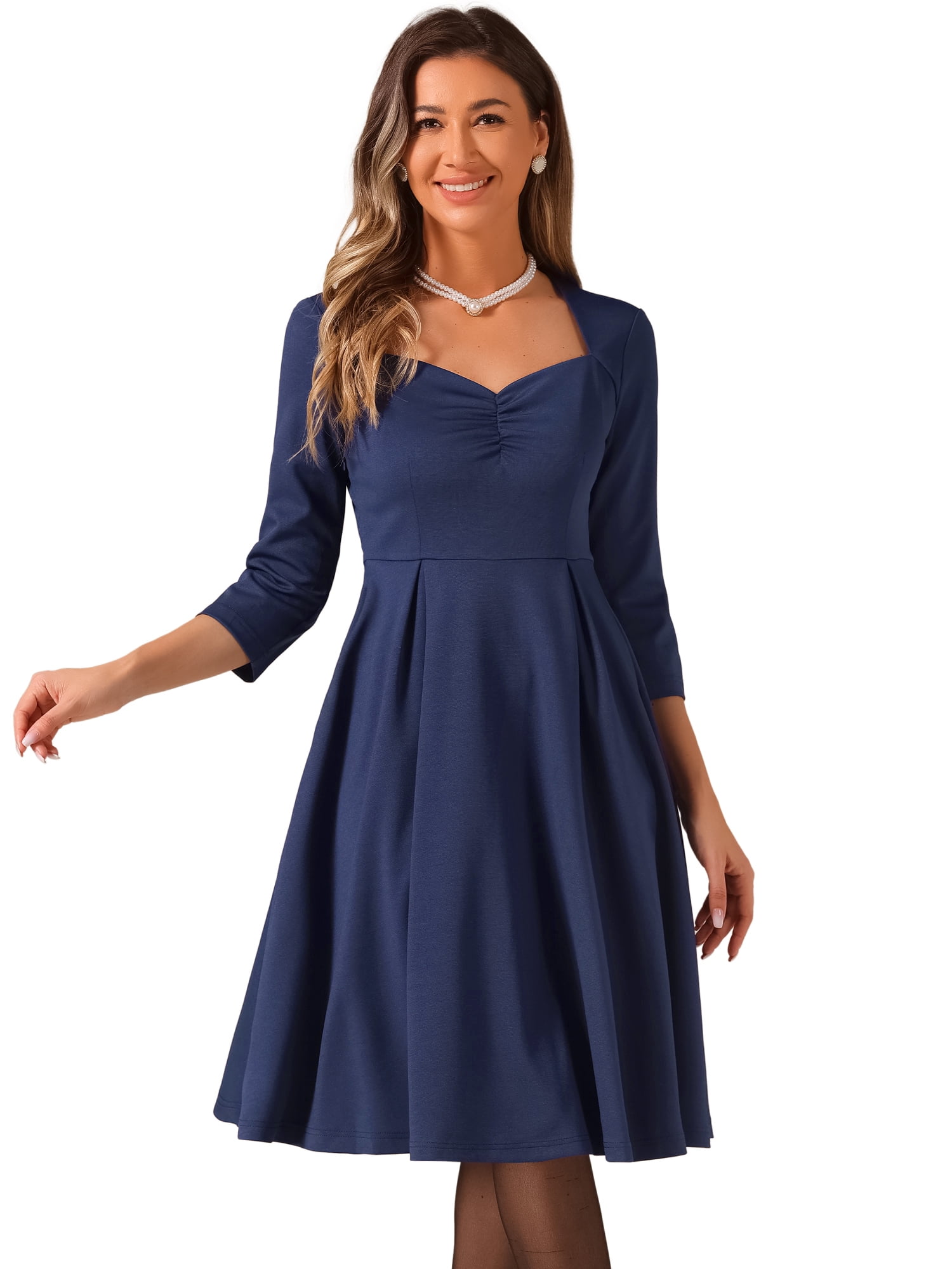 DARING DIVA Women's 3/4 Sleeve High Waist A Line Pleated Midi Dress XS ...