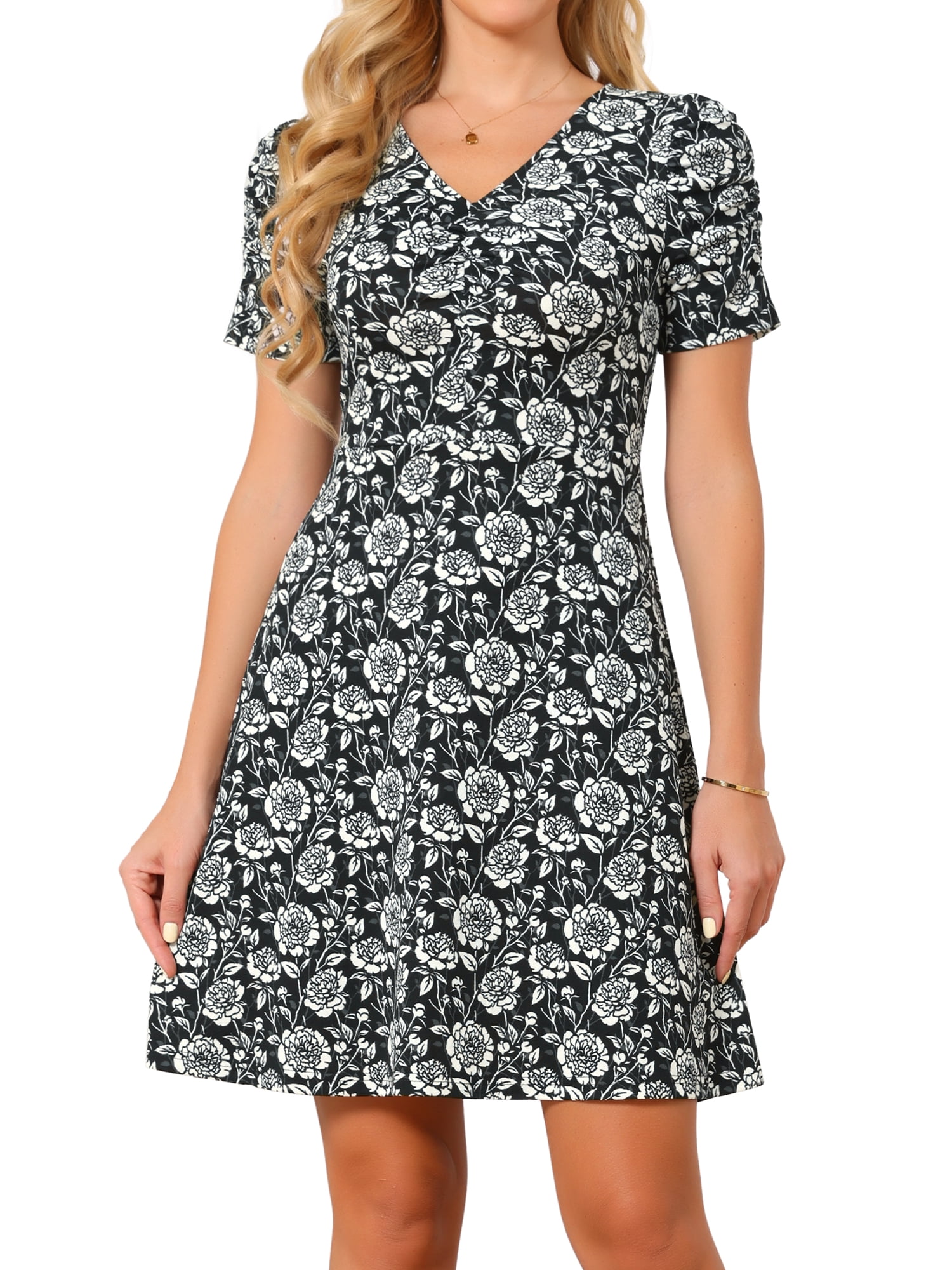 DARING DIVA Women's A Line Floral Mini Dresses with V Neck and Short ...