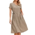 DARING DIVA Women's A-Line Linen Button Down V Neck Short Sleeve Midi ...