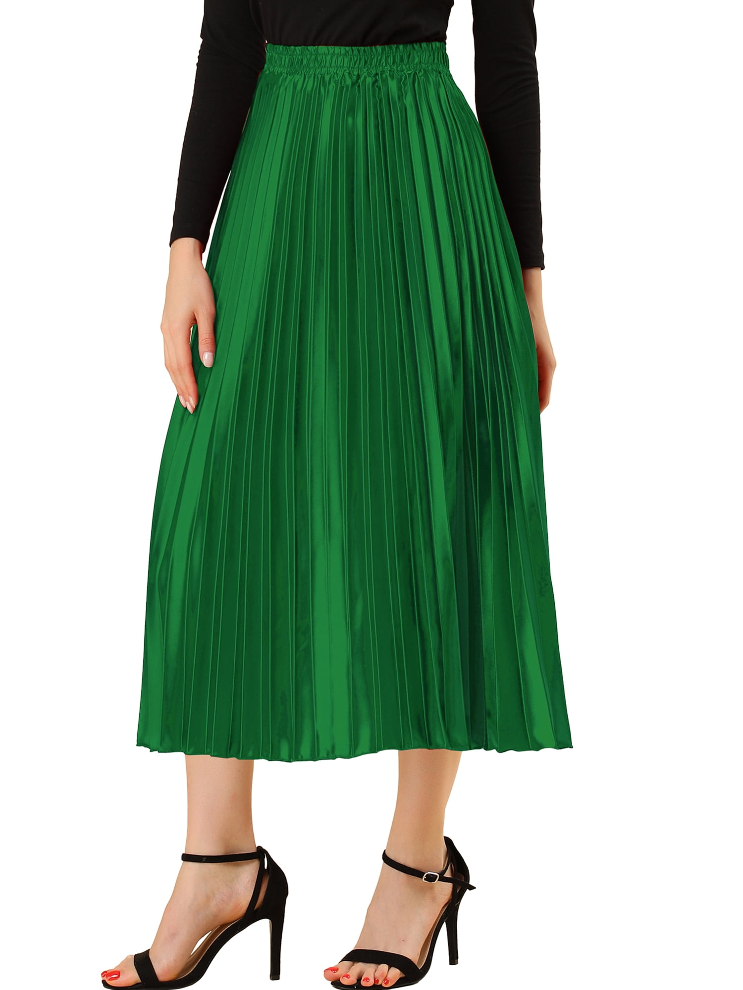 DARING DIVA Women's A-line High Waist Pleated Midi Skirt 3XL Green ...