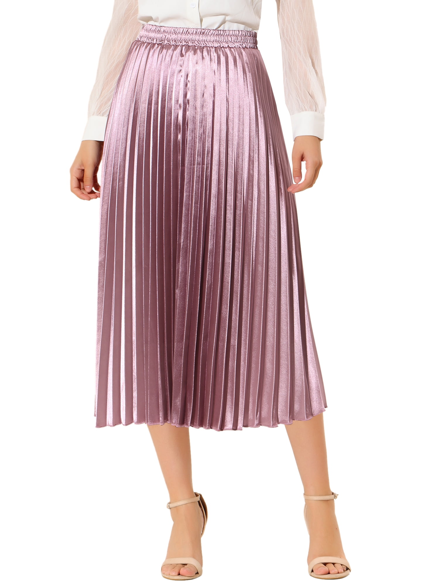 DARING DIVA Women's A-line High Waist Pleated Midi Skirt M Rose Purple ...