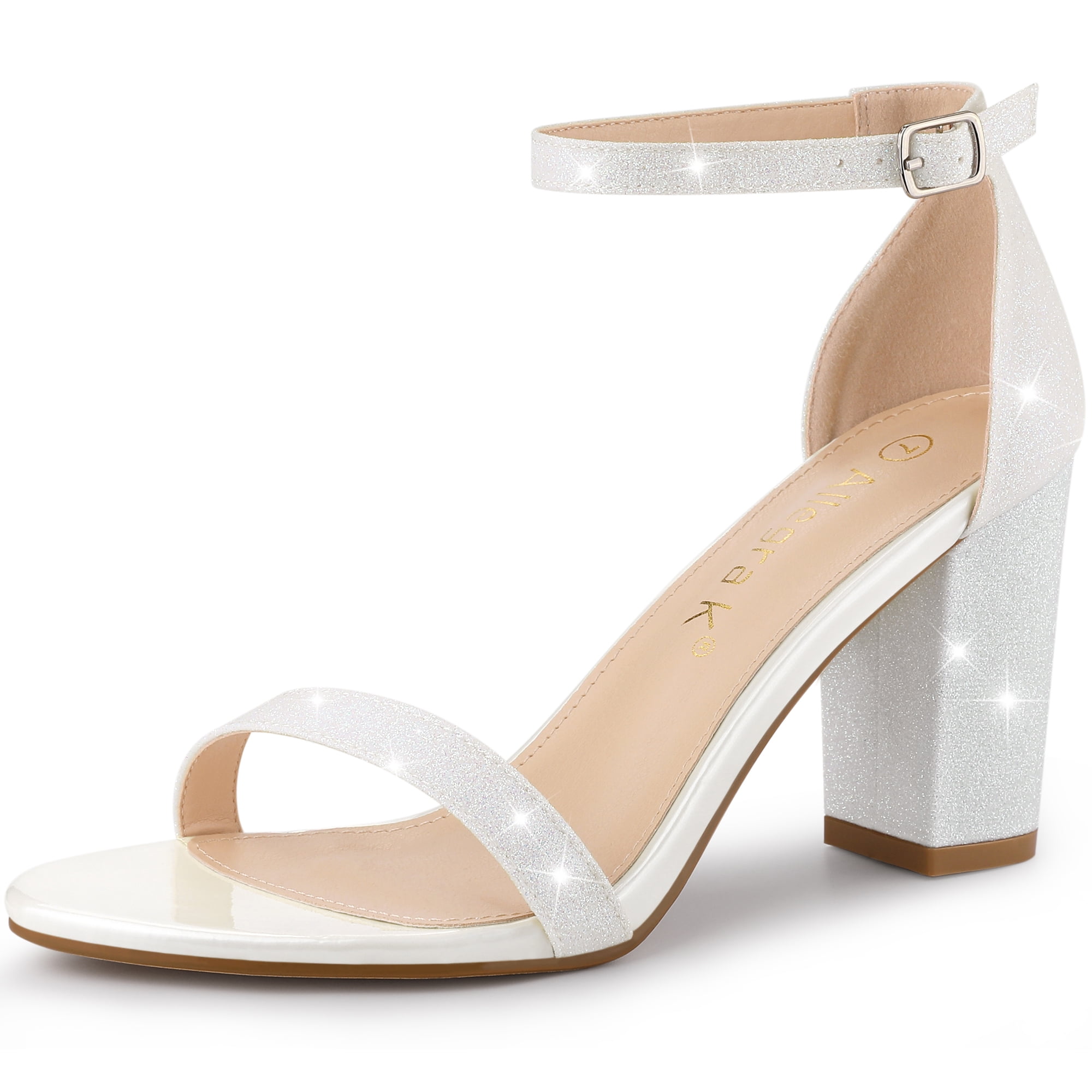 DARING DIVA Women's Ankle Strap Chunky Heels Glitter Vamp Open-Toe ...