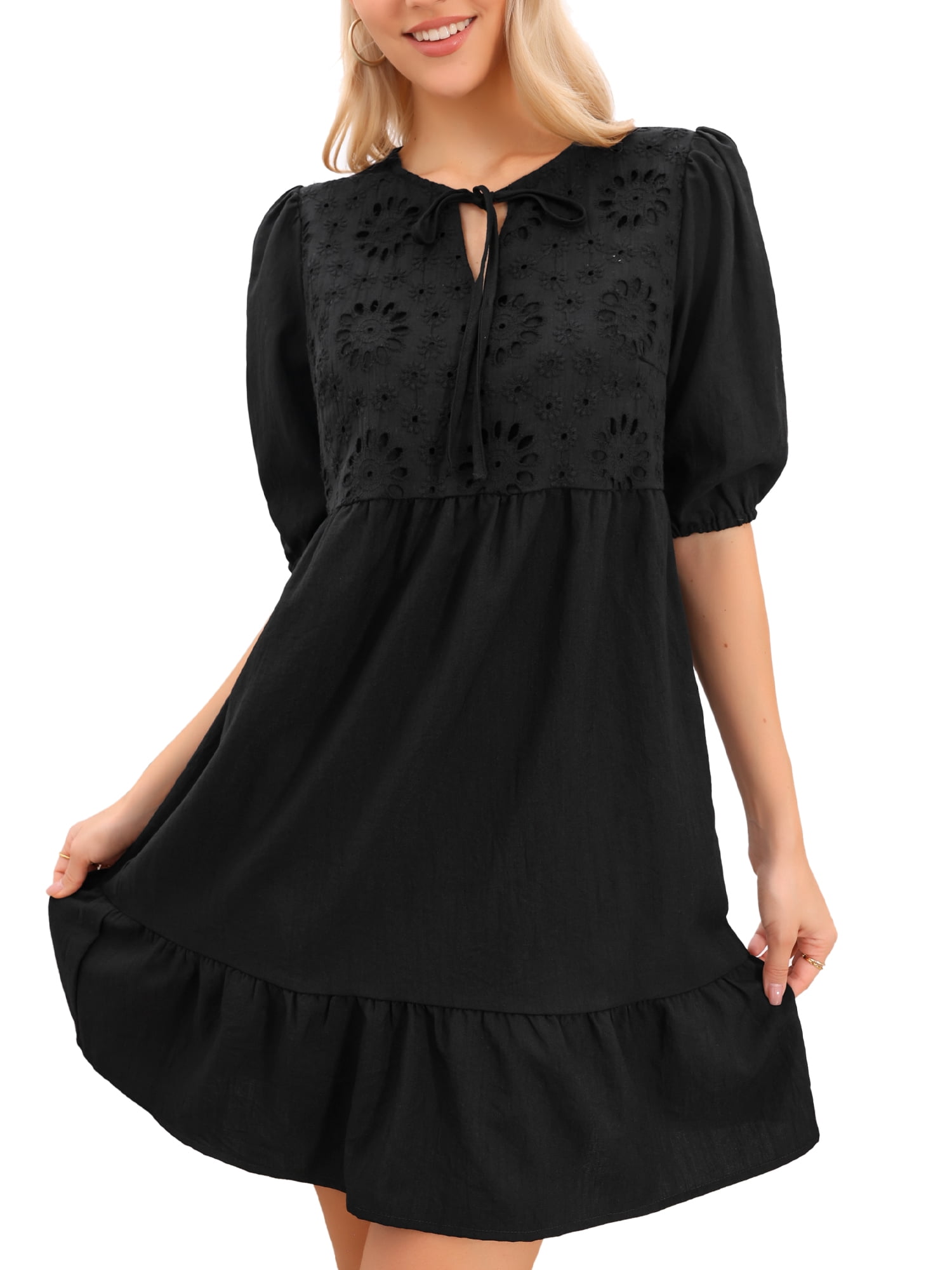 DARING DIVA Women's Babydoll Embroidered Eyelet Panel Short Sleeve ...