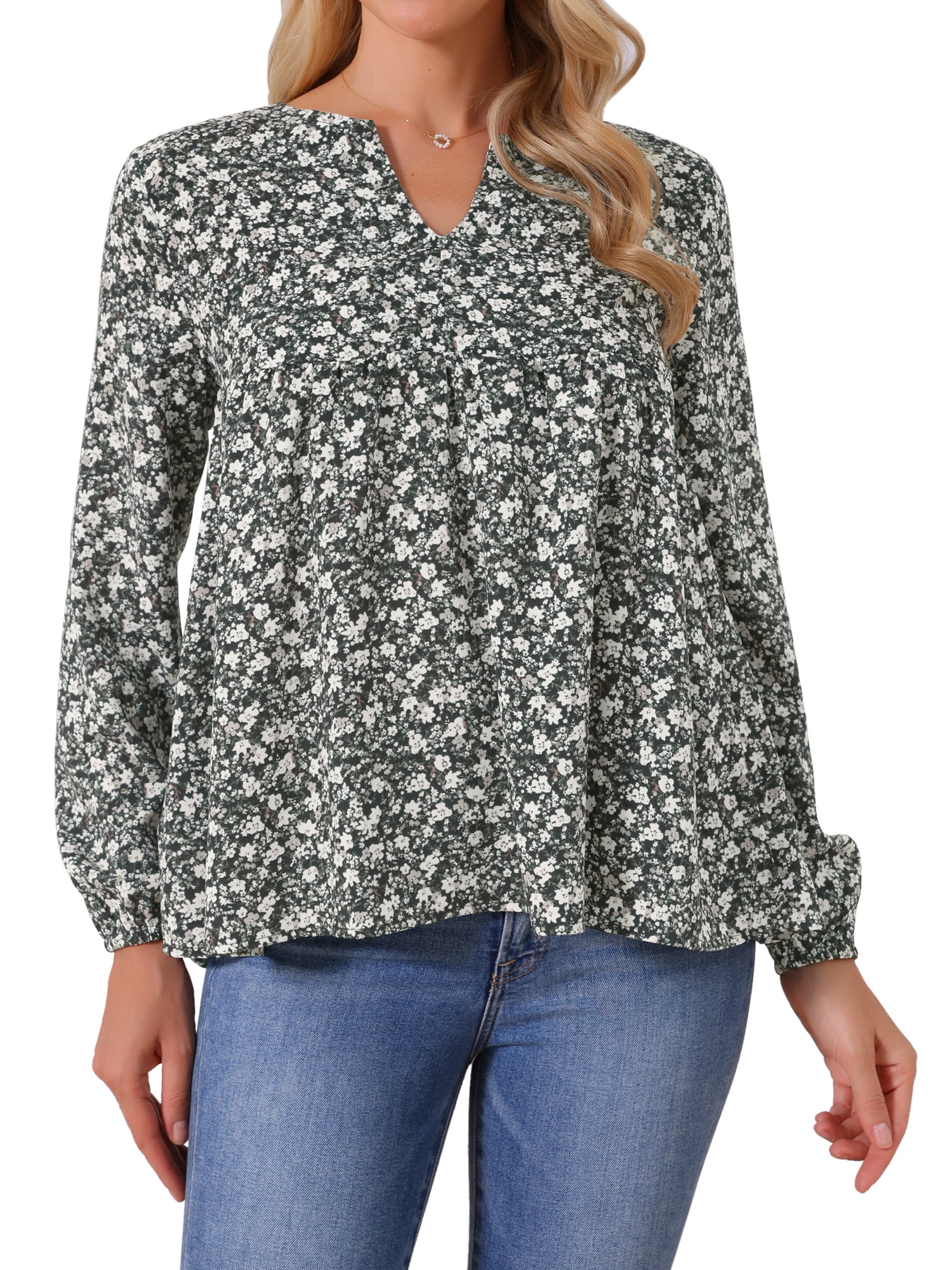 DARING DIVA Women's Babydoll V Neck Floral Blouse S Black - Walmart.com
