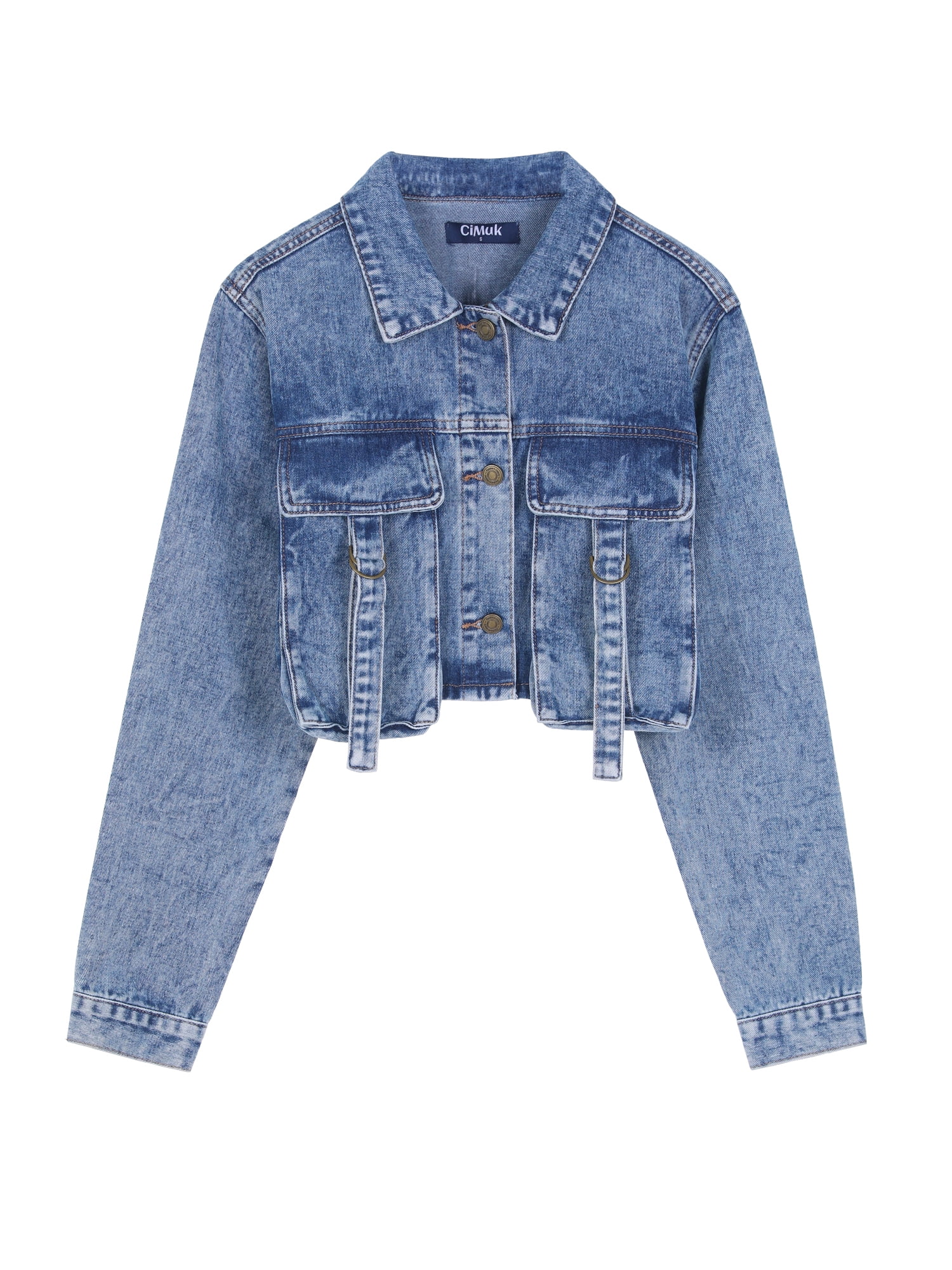 DARING DIVA Women's Button Down Cargo Washed Jean Jackets XL Gray Blue ...