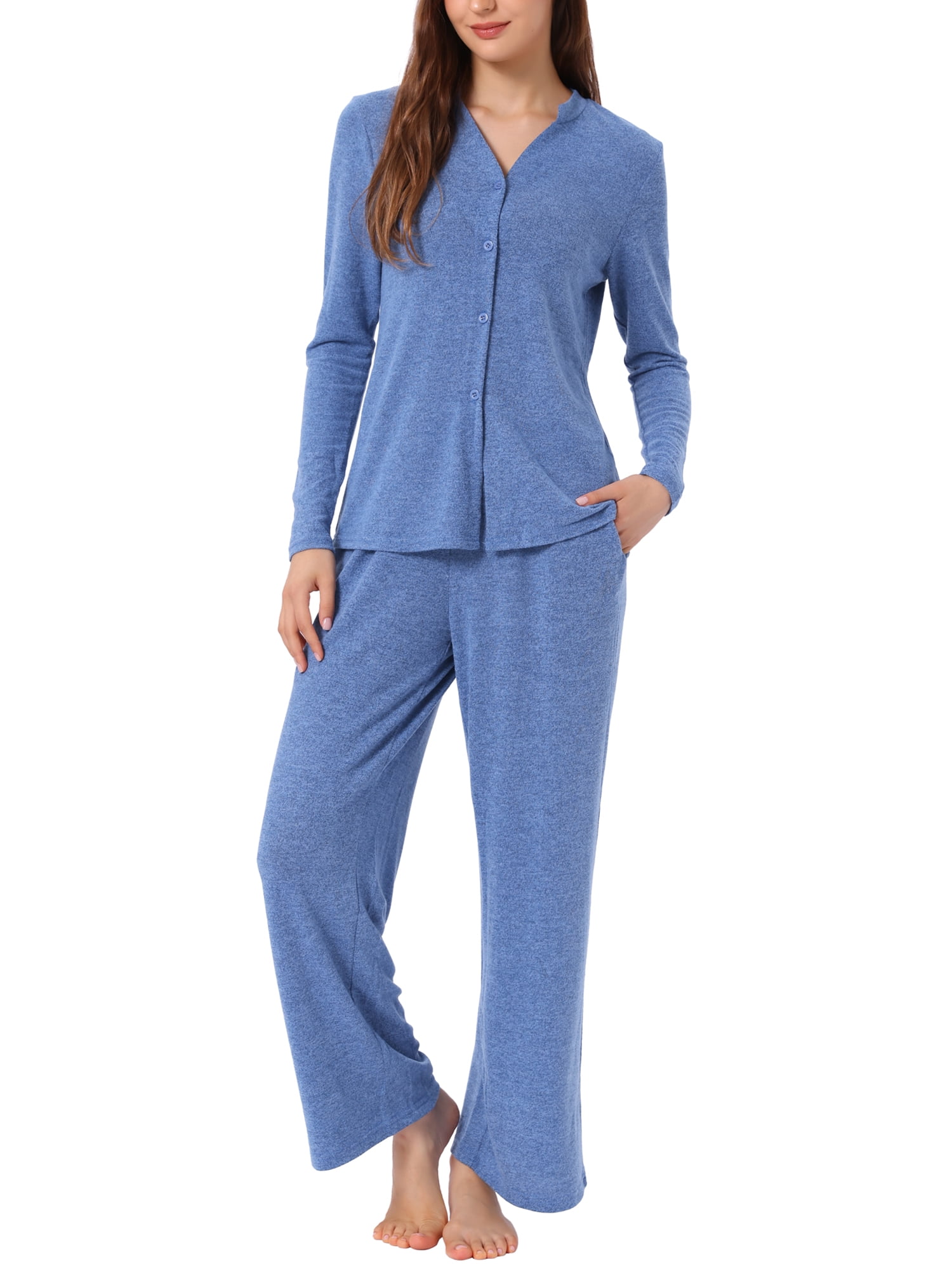DARING DIVA Women's Button Down Knit Pajamas Sets S Blue - Walmart.com