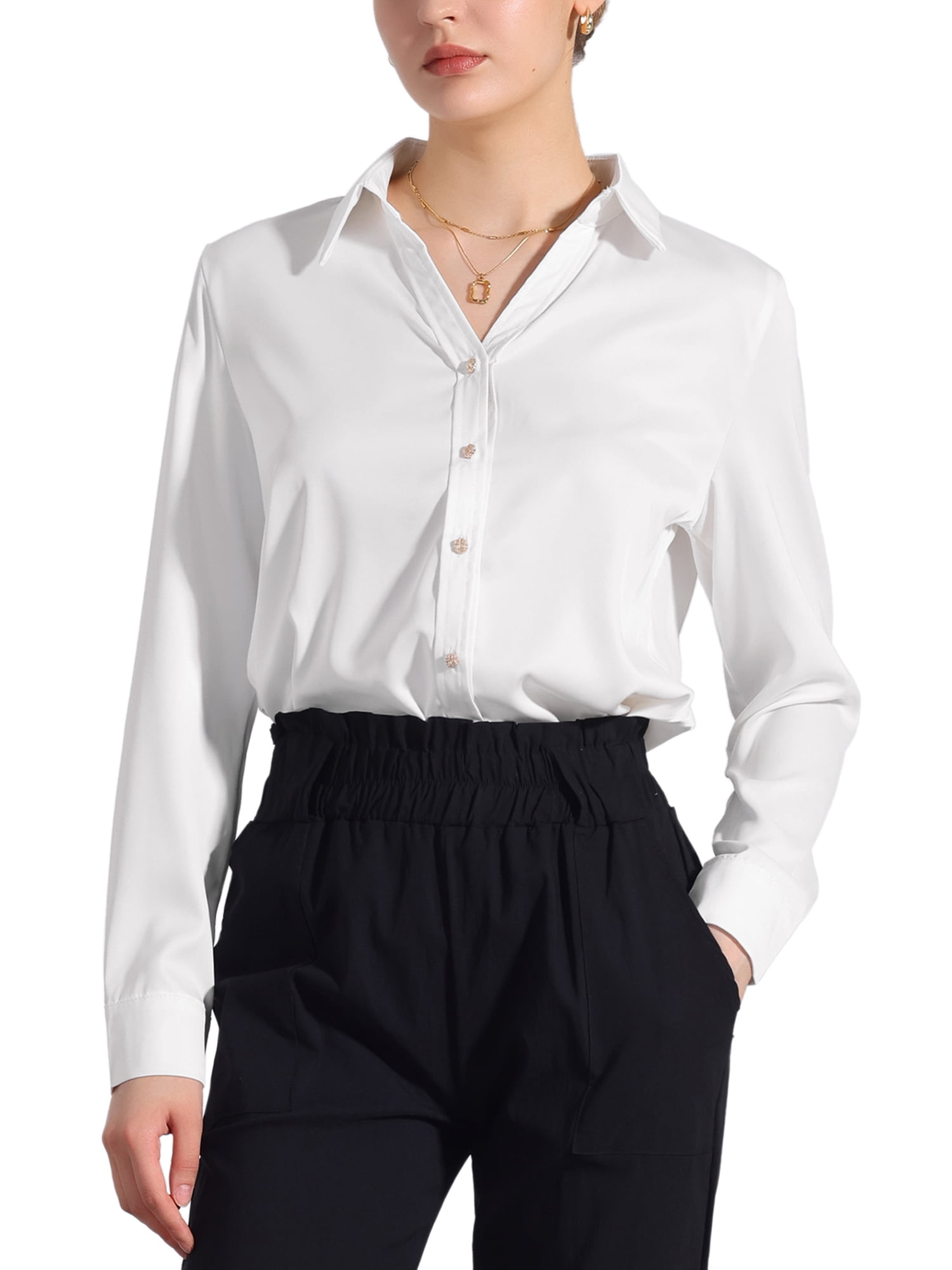 DARING DIVA Women's Button Down Shirt Collared Work Casual Shirts Top M ...