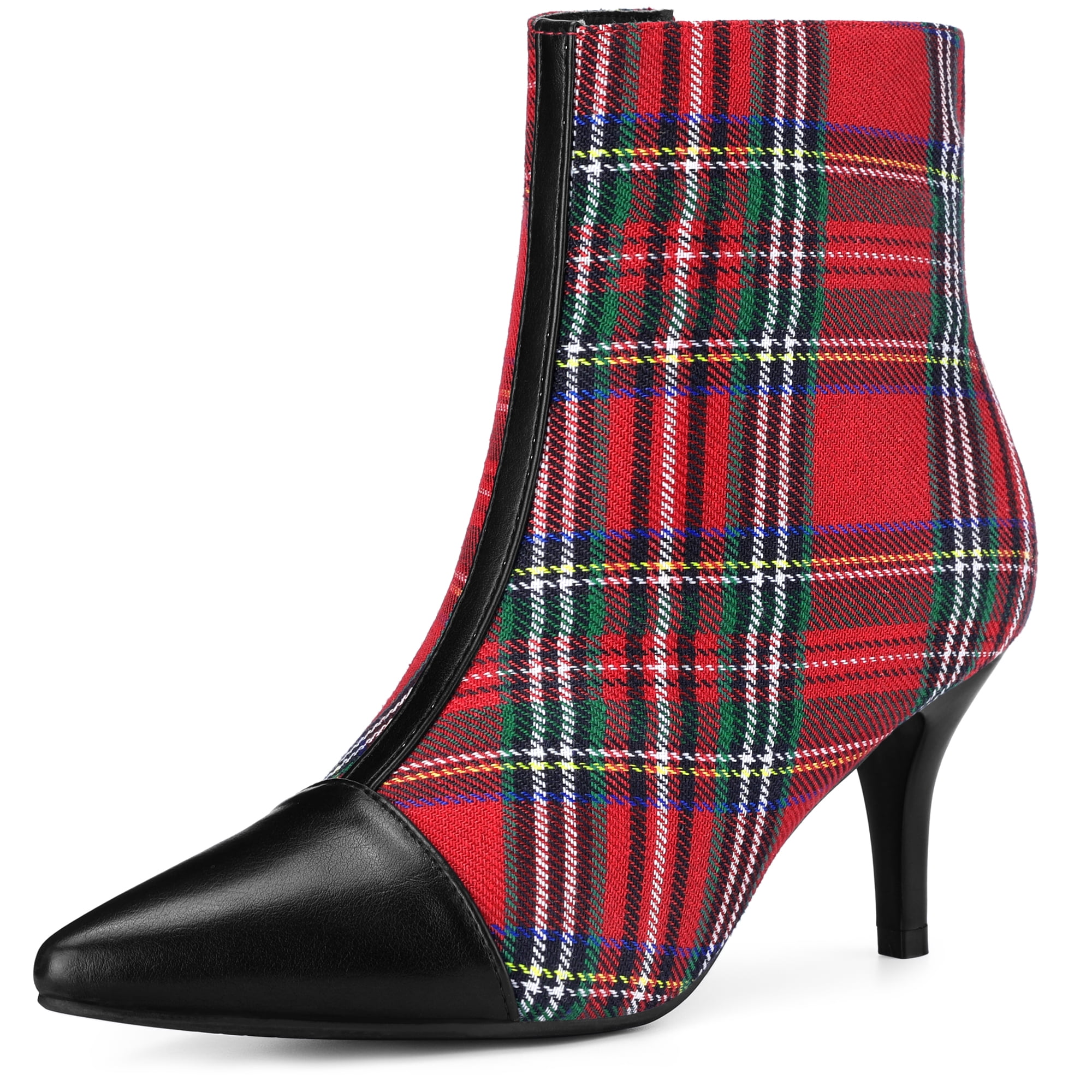 DARING DIVA Women's Cap Toe Houndstooth Stiletto Heel Ankle Boots Red ...