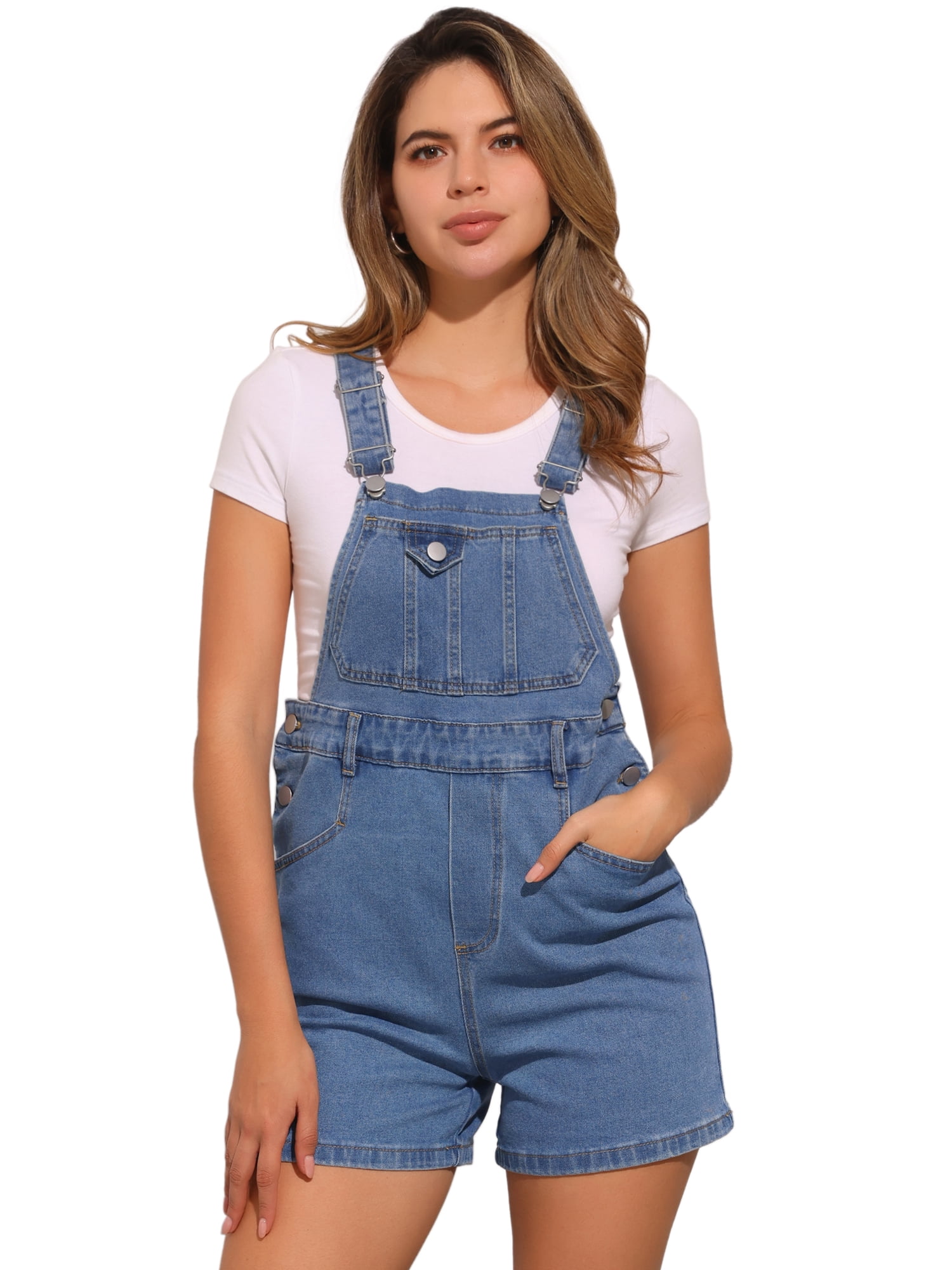 DARING DIVA Women's Casual Adjustable Straps Bib Denim Romper M Sky ...