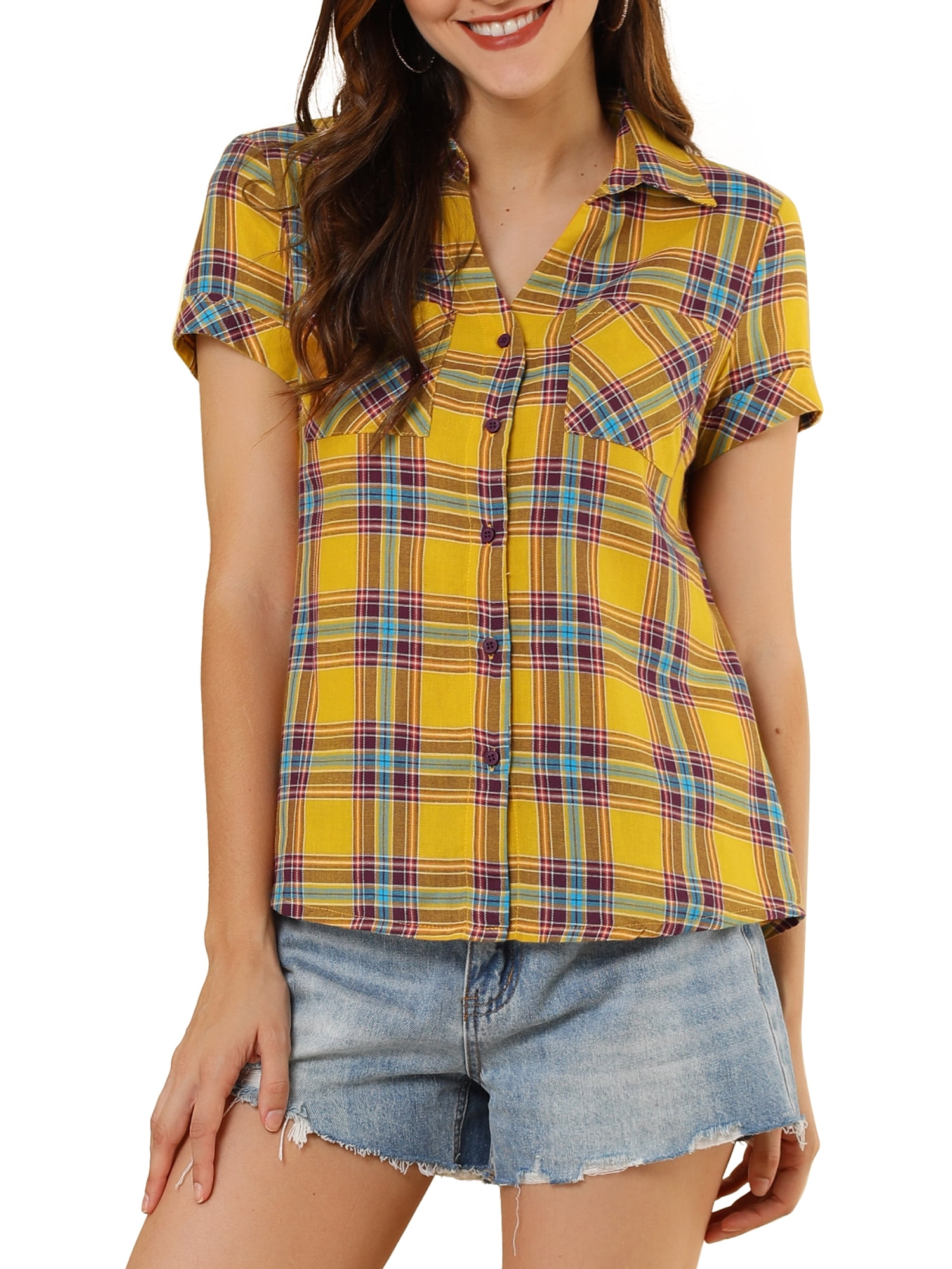 DARING DIVA Women's Casual Boyfriend Plaid Button Down Flannel Shirt XL ...