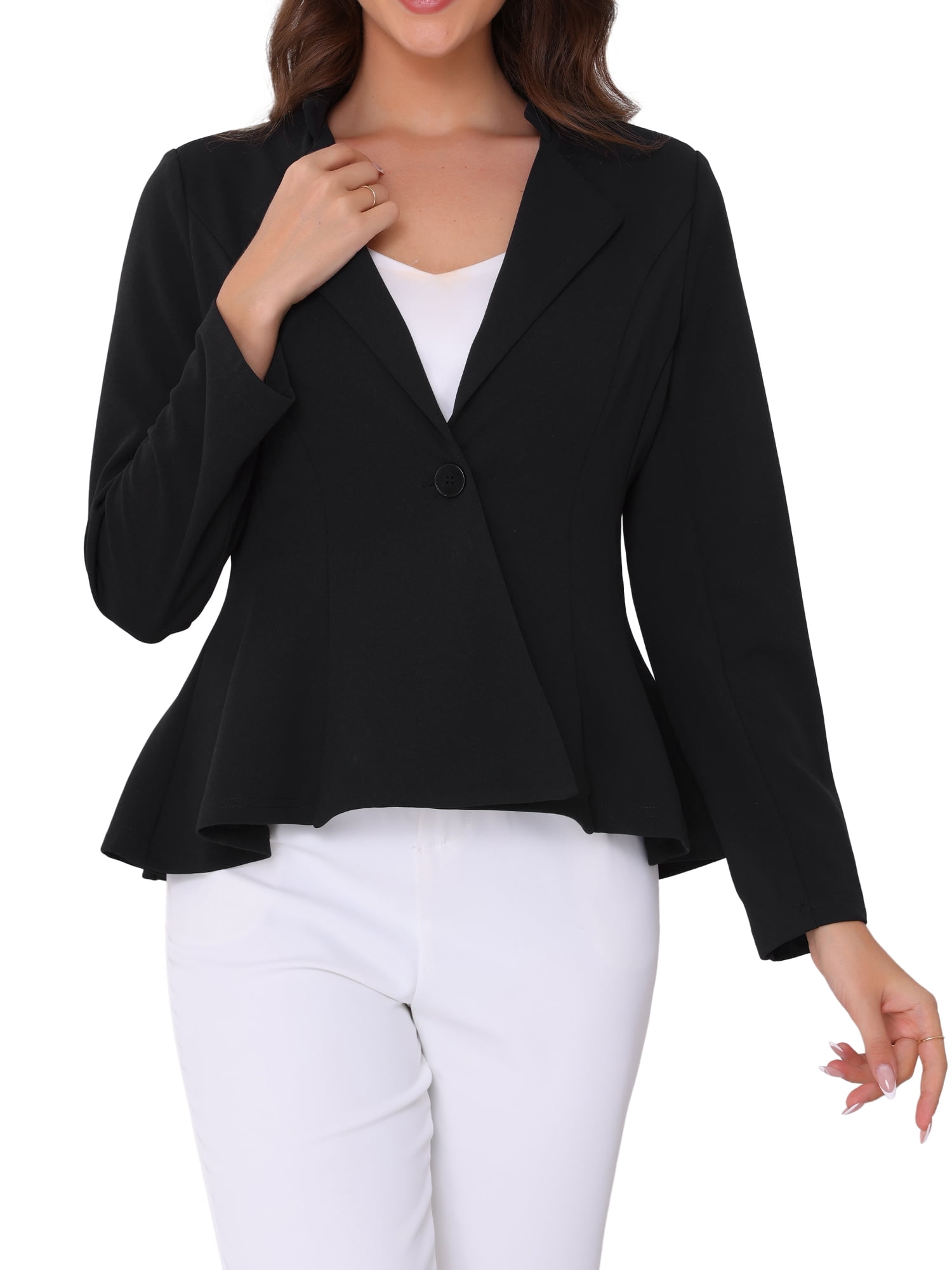 DARING DIVA Women's Casual Work Office Blazer Stand Collar Peplum XS ...