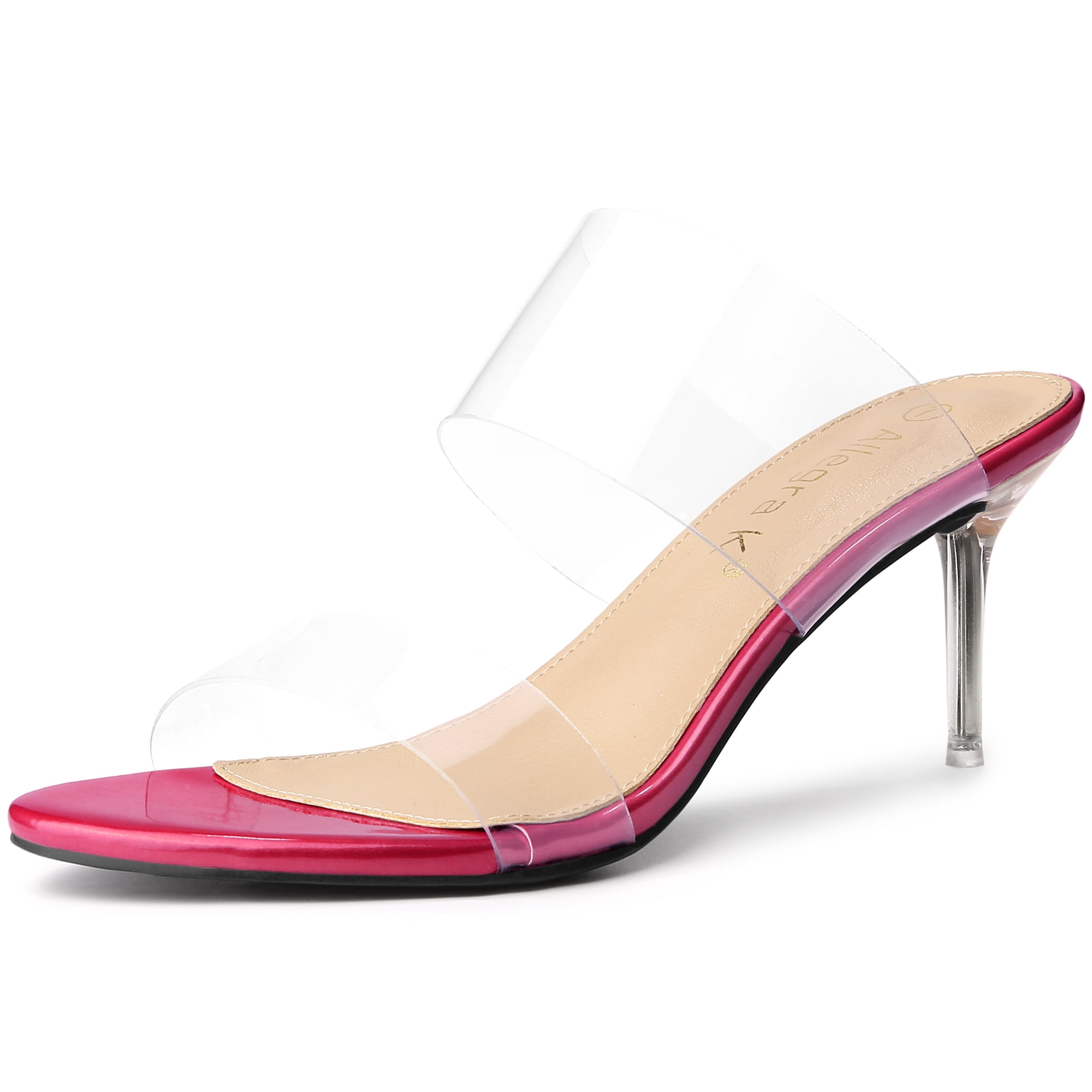 DARING DIVA Women's Clear Slide Stiletto Heels Clear Sandals Hot Pink 7 ...