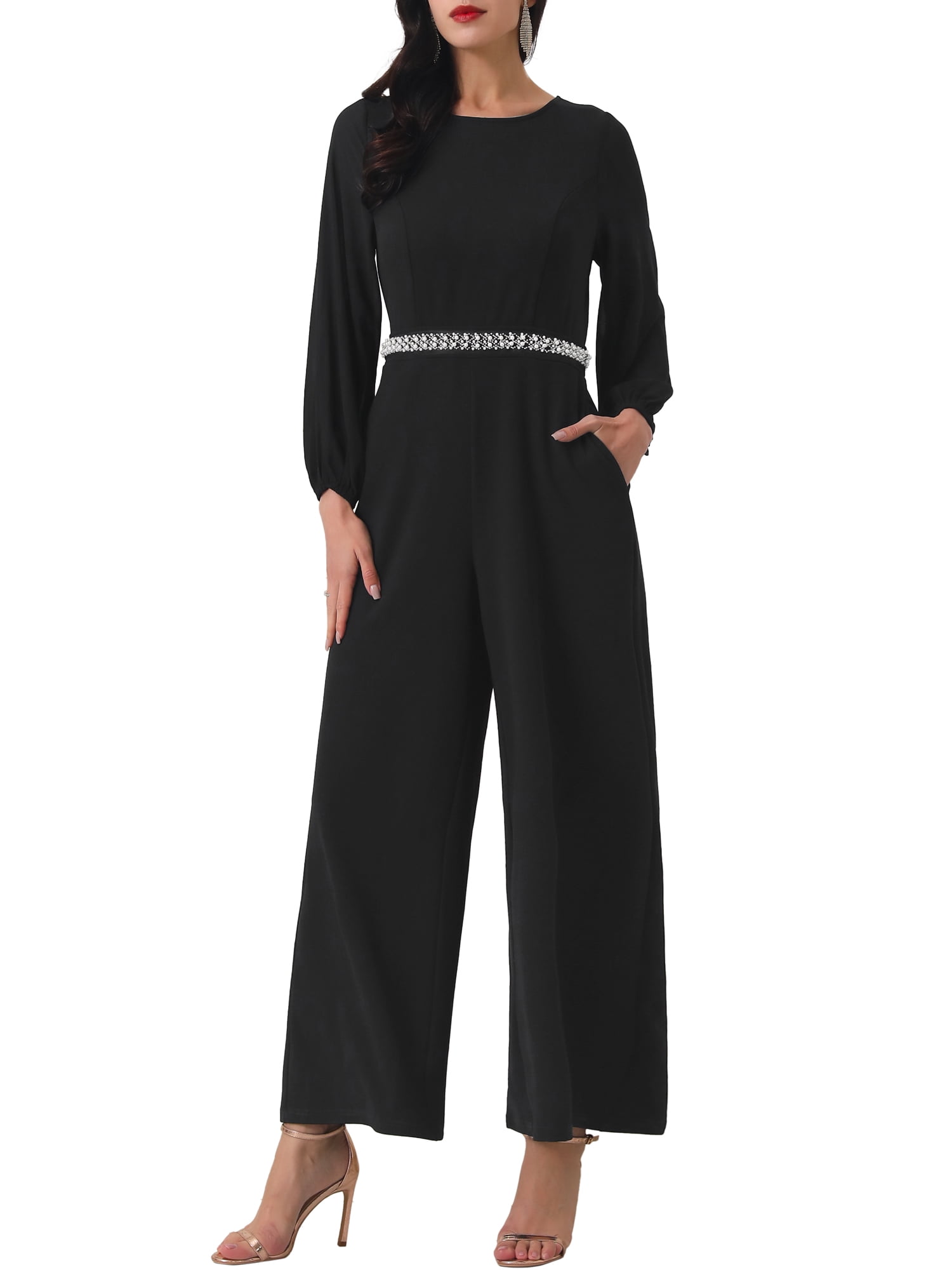 DARING DIVA Women's Cocktail Long Sleeve Beaded Wide Leg Jumpsuits XL ...
