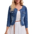 DARING DIVA Women's Collarless Cardigan 3/4 Sleeve Jean Jacket 2XL Blue ...