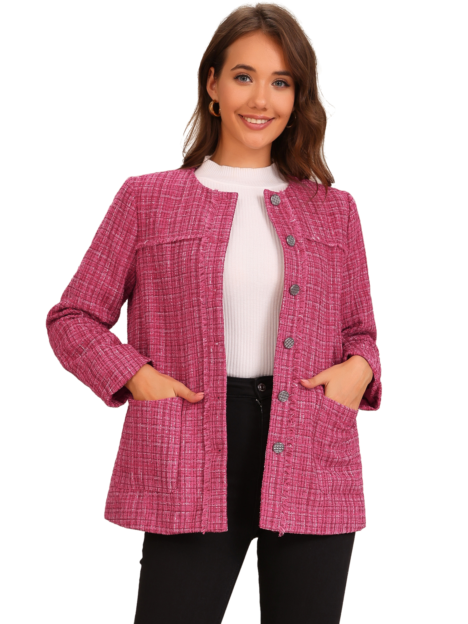 DARING DIVA Women's Collarless Fringed Business Blazer S Pink - Walmart.com