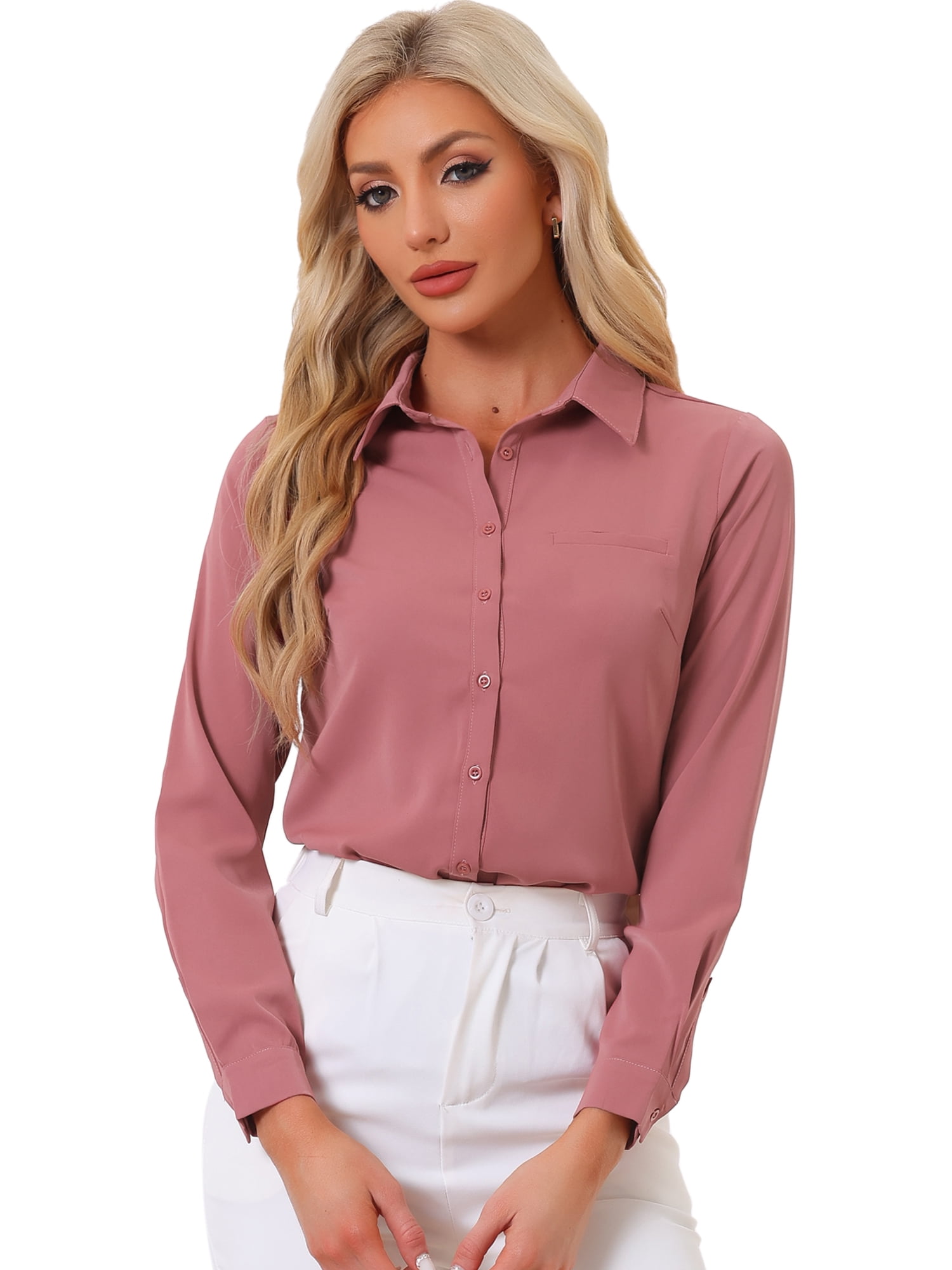 DARING DIVA Women's Color Block Button Down Long Sleeve Work Shirt M ...