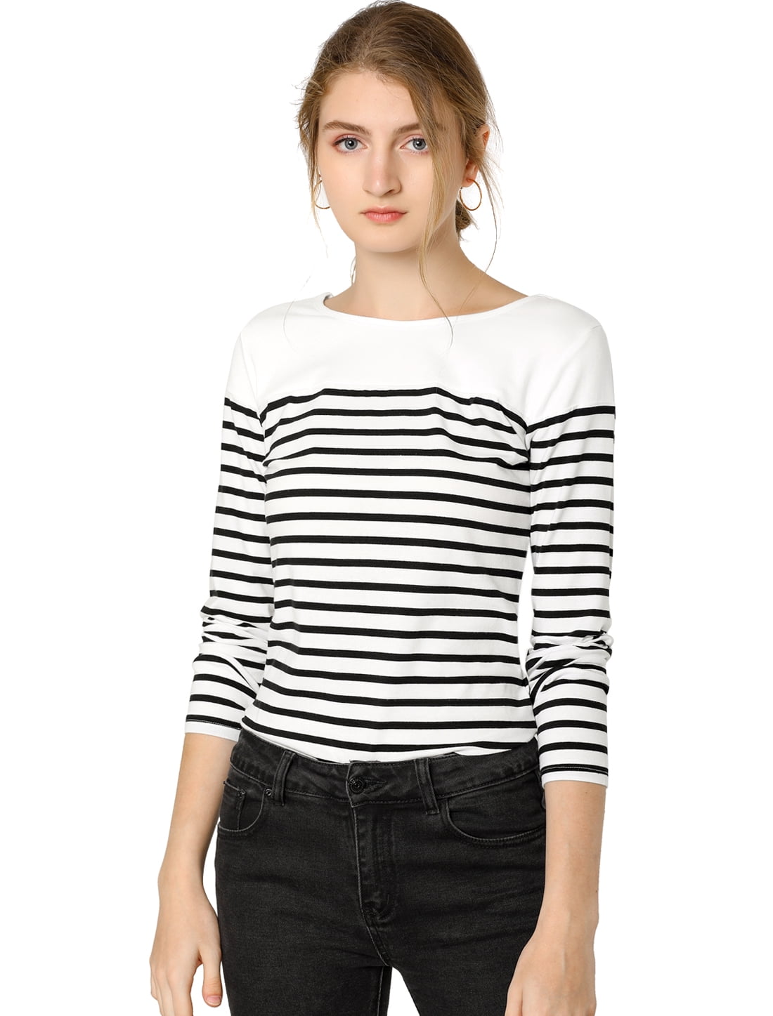 DARING DIVA Women's Color Block Striped Knit Top Long Sleeves T-Shirt ...