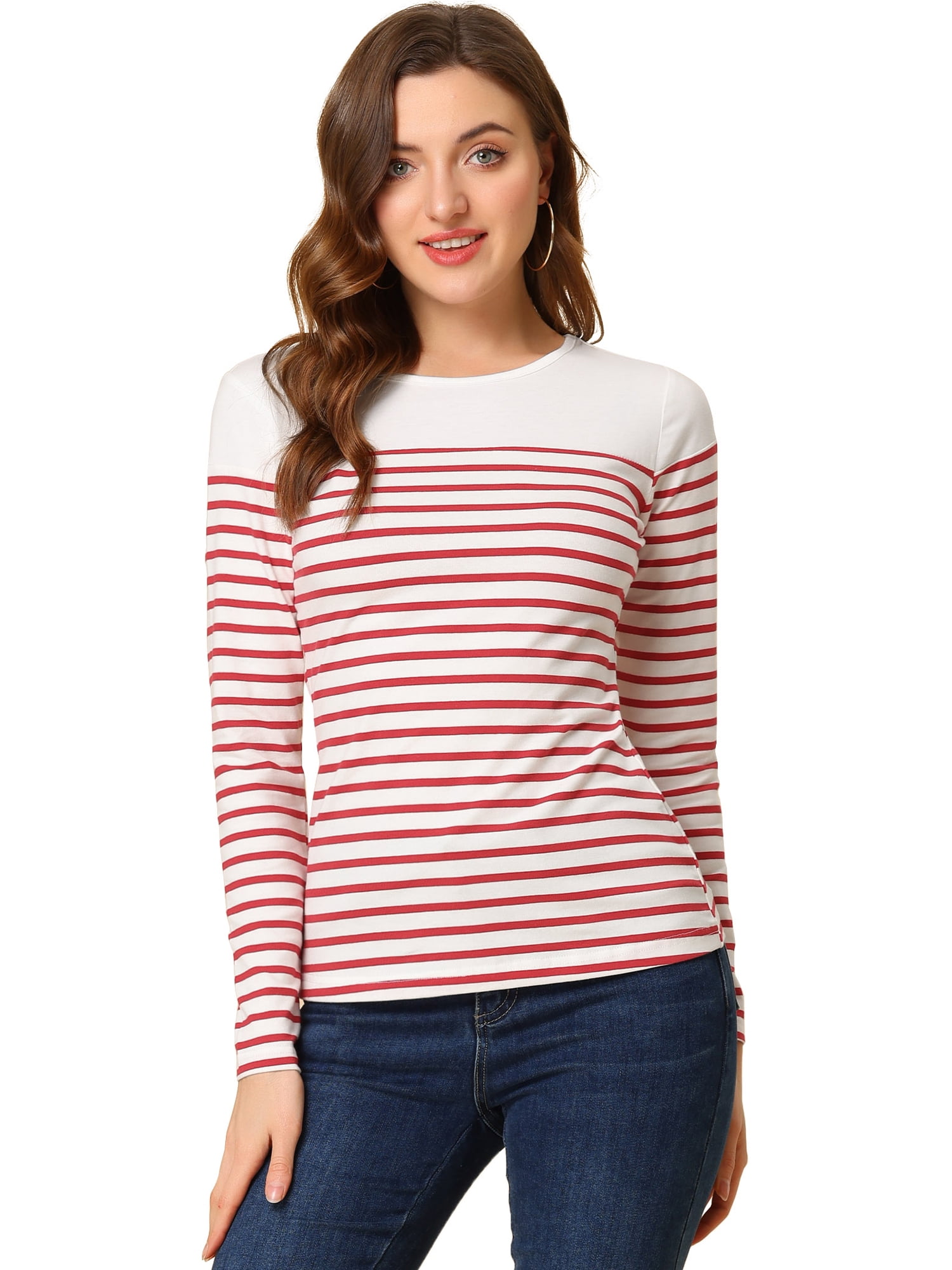 DARING DIVA Women's Color Block Striped Knit Top Long Sleeves T-Shirt M ...