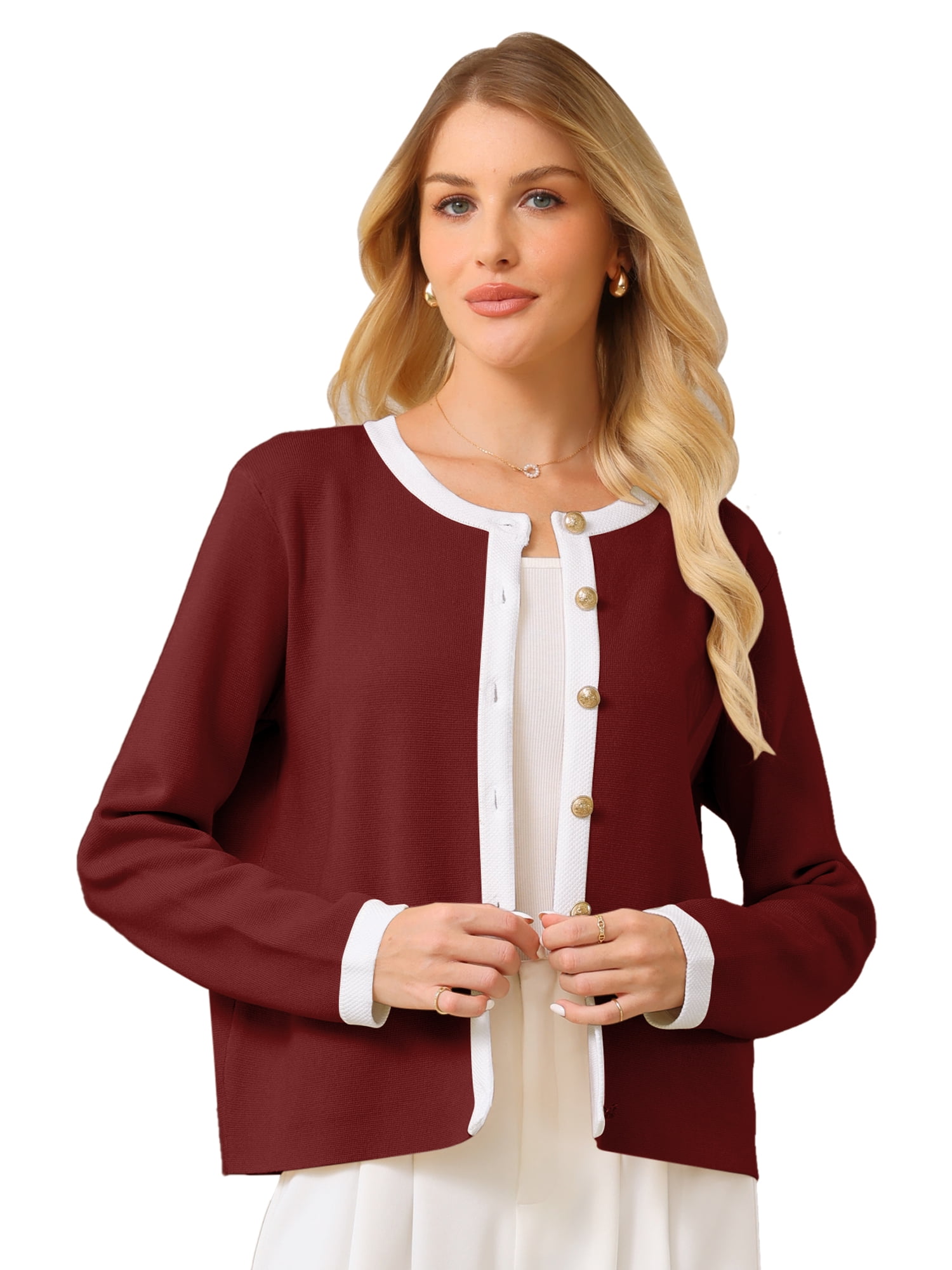 DARING DIVA Women's Contrast Color Long Sleeve Knit Cardigan Sweater L ...