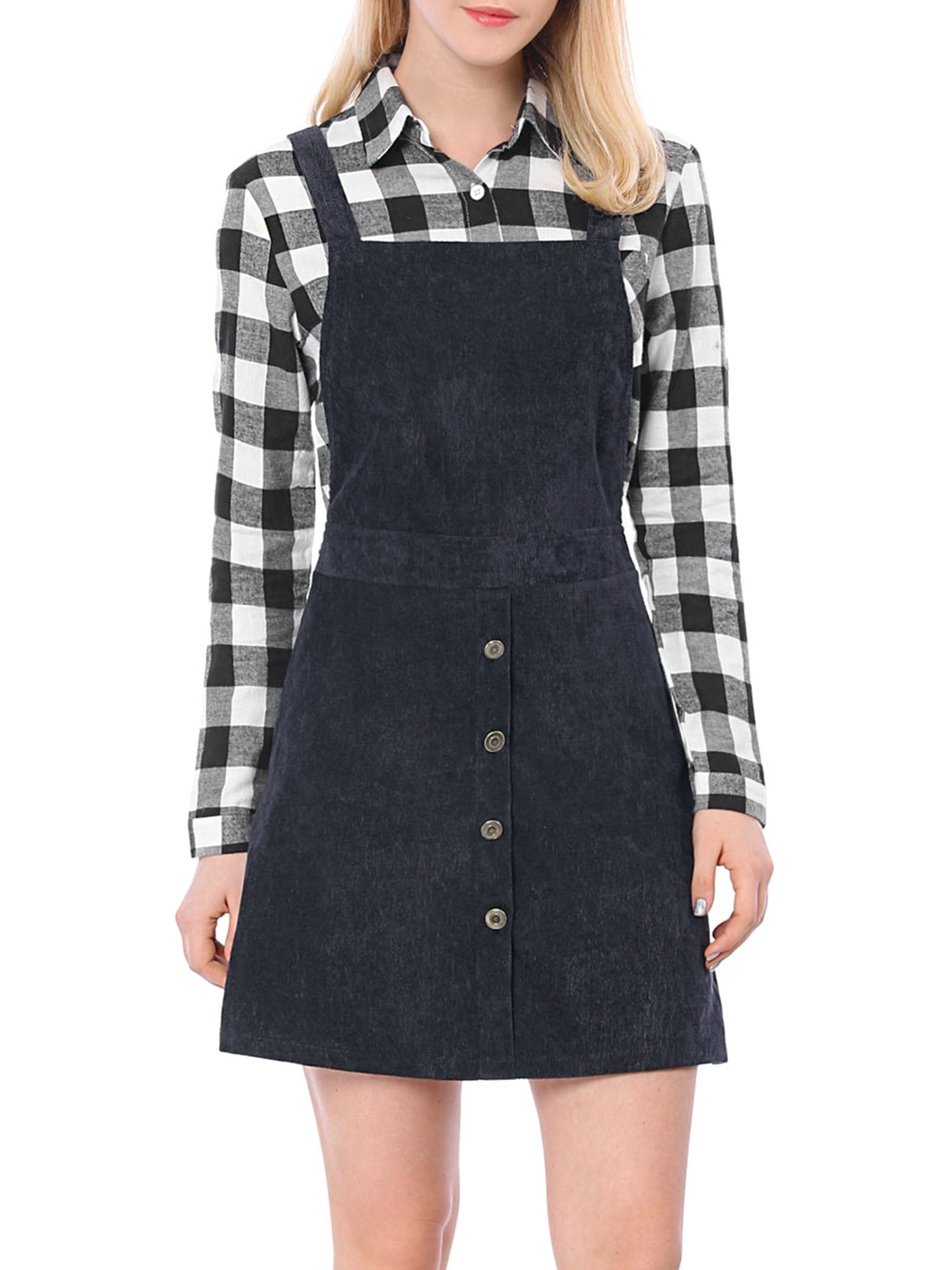 DARING DIVA Women's Corduroy Button Front A-Line Bib Overall Pinafore ...