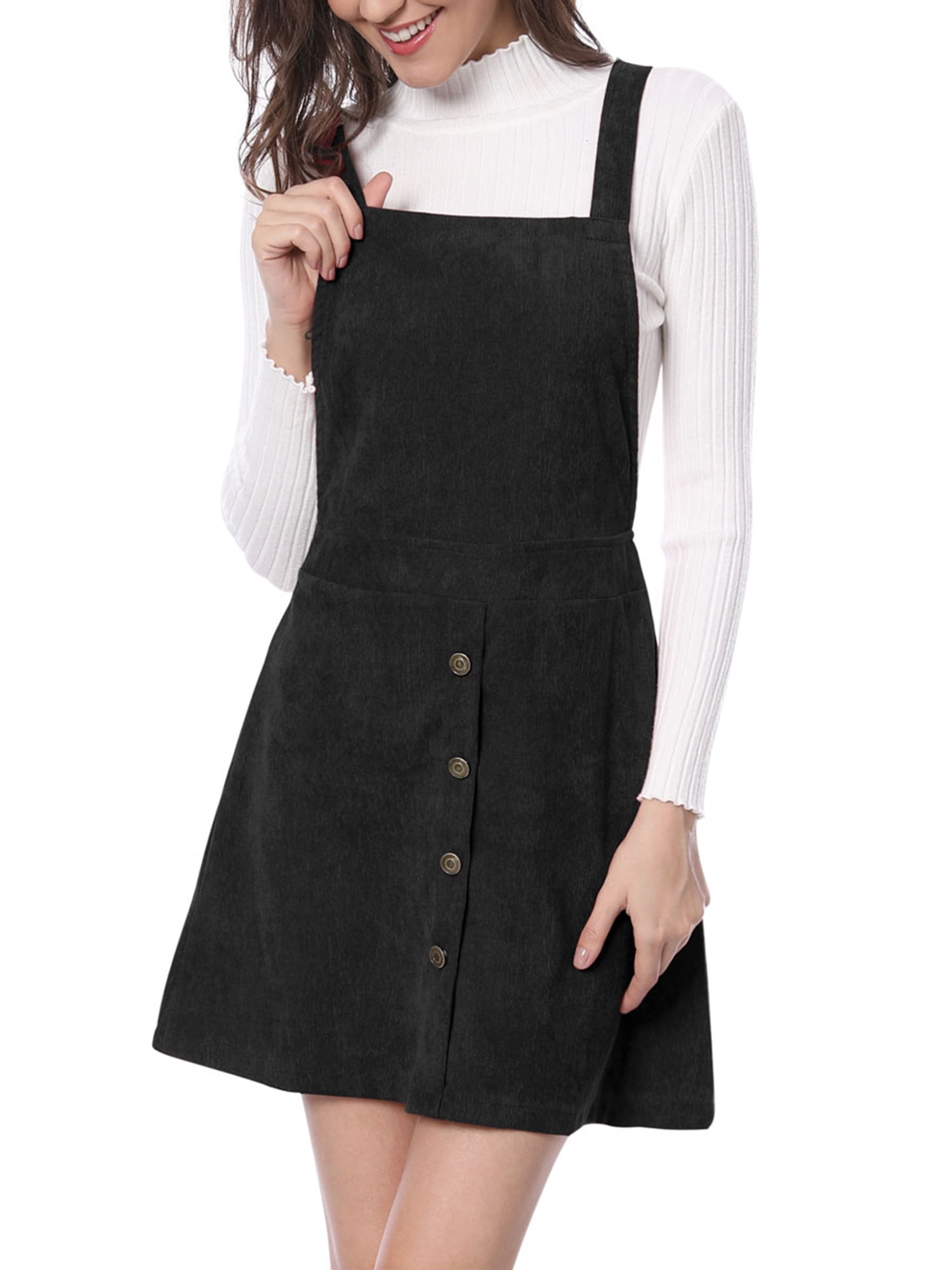 DARING DIVA Women's Corduroy Button Front A-Line Bib Overall Pinafore ...