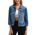 DARING DIVA Women's Cropped 3/4 Sleeve Button Down Washed Denim Jacket ...