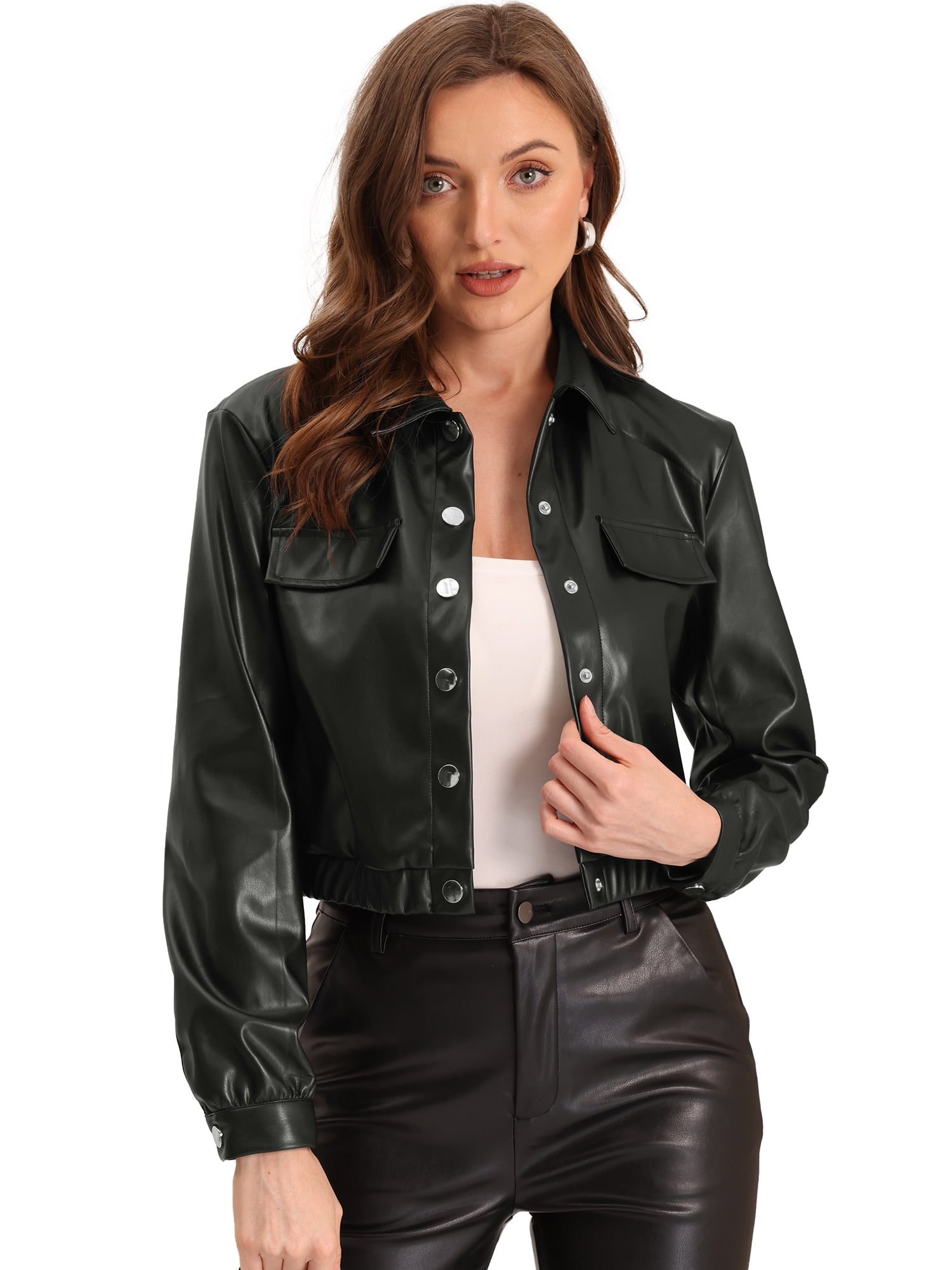 DARING DIVA Women's Cropped Button Front Long Sleeve Moto Fashion ...