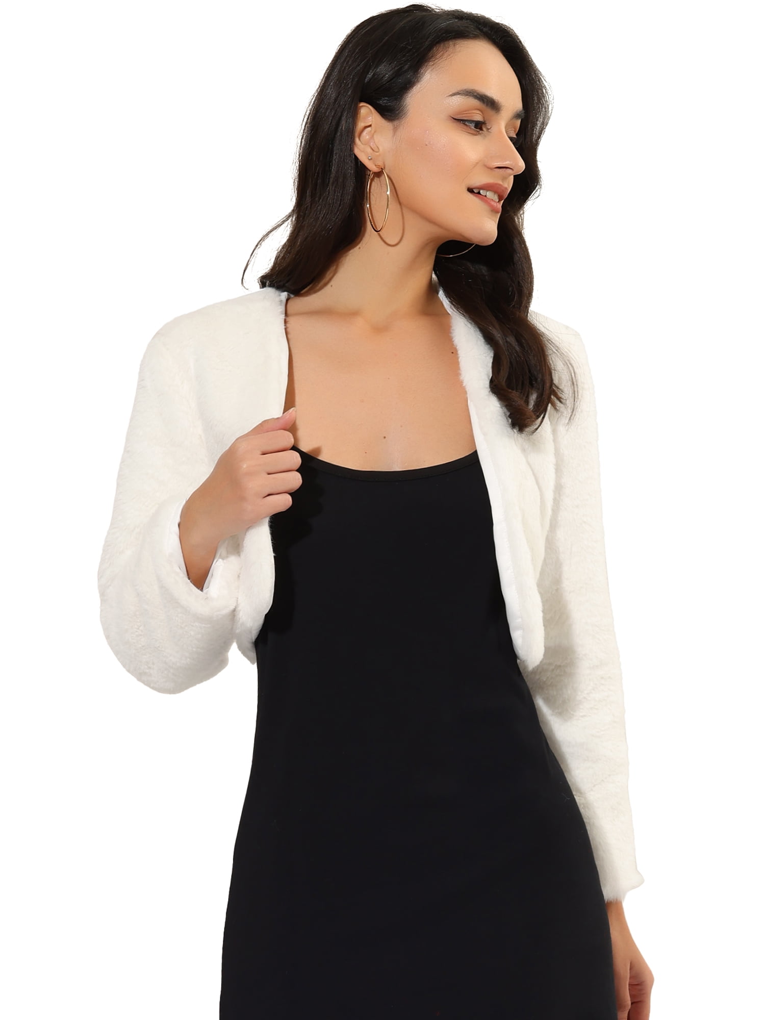 DARING DIVA Women's Cropped Open Front Faux Fur Short Shrug Jacket 2XL ...