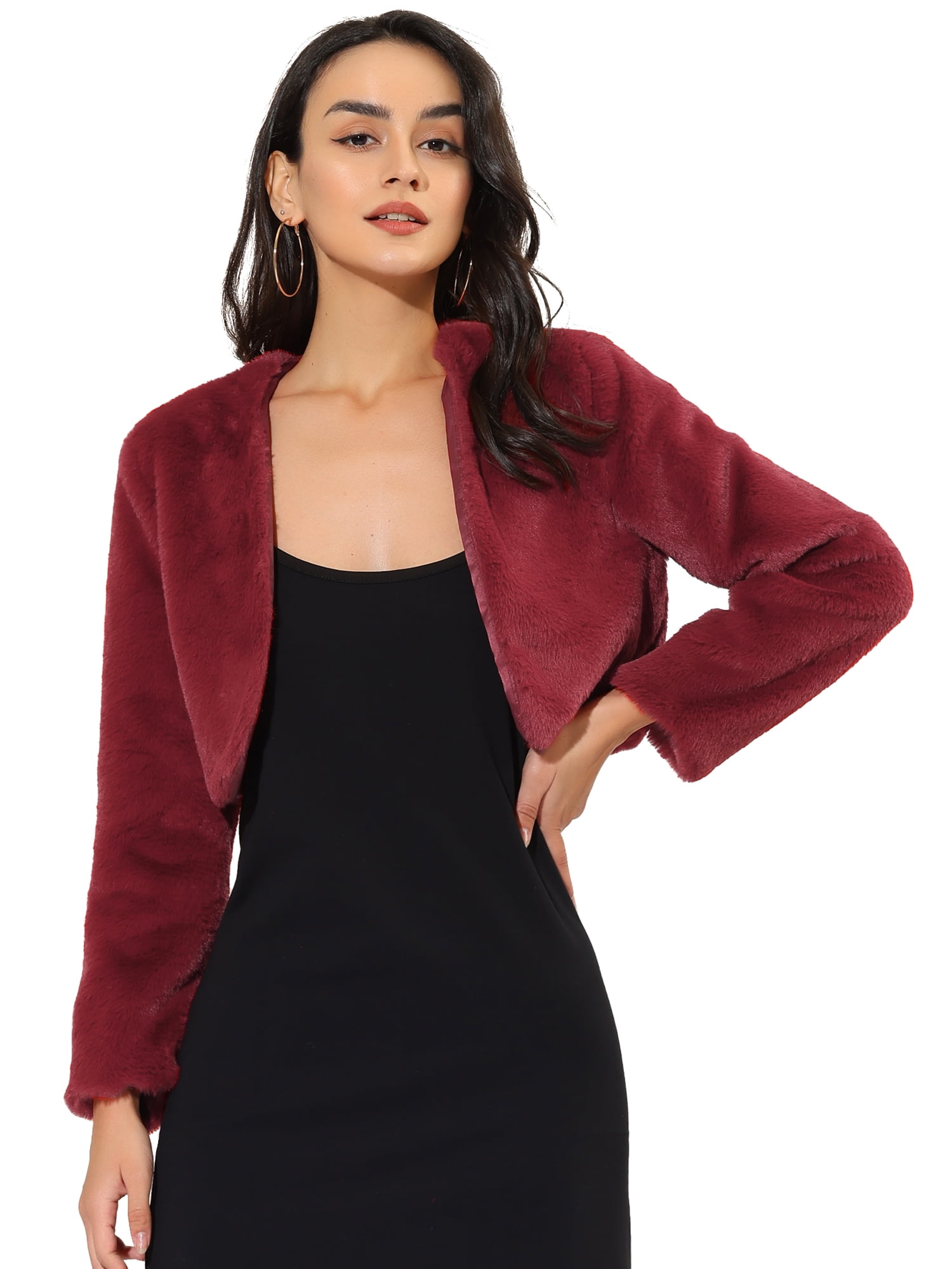 DARING DIVA Women's Cropped Open Front Faux Fur Short Shrug Jacket M ...