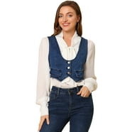 INSPIRE CHIC Women's Denim Vest Halter Neck Button Down Backless Jean Waistcoat S Gray Blue ...