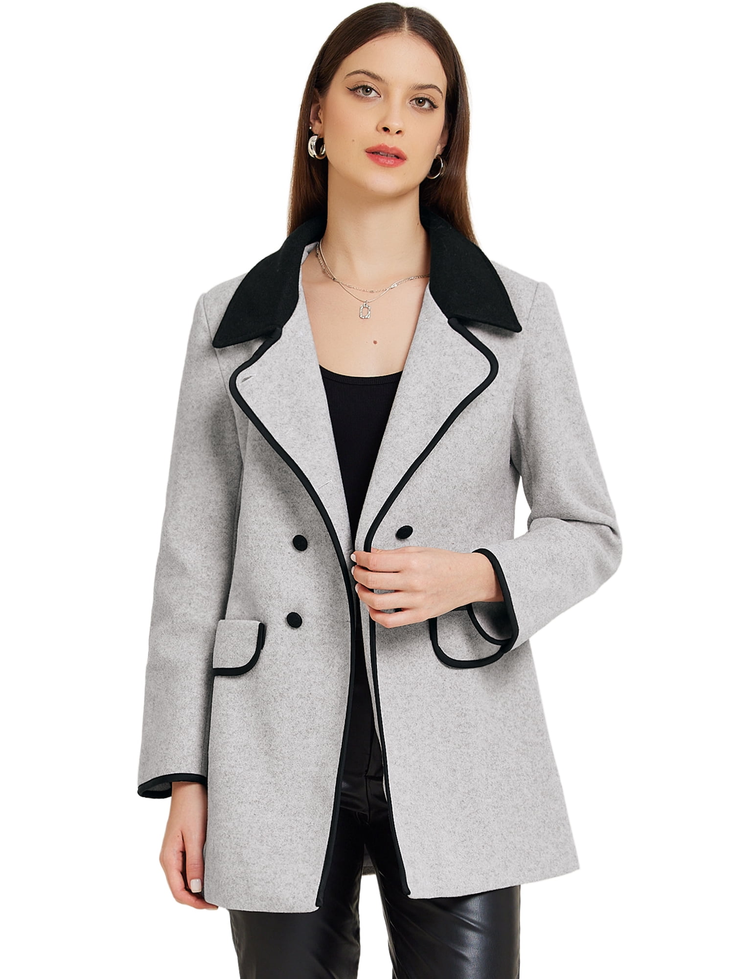 DARING DIVA Women's Double Breasted Long Sleeve Casual Pea Coat XL Grey ...