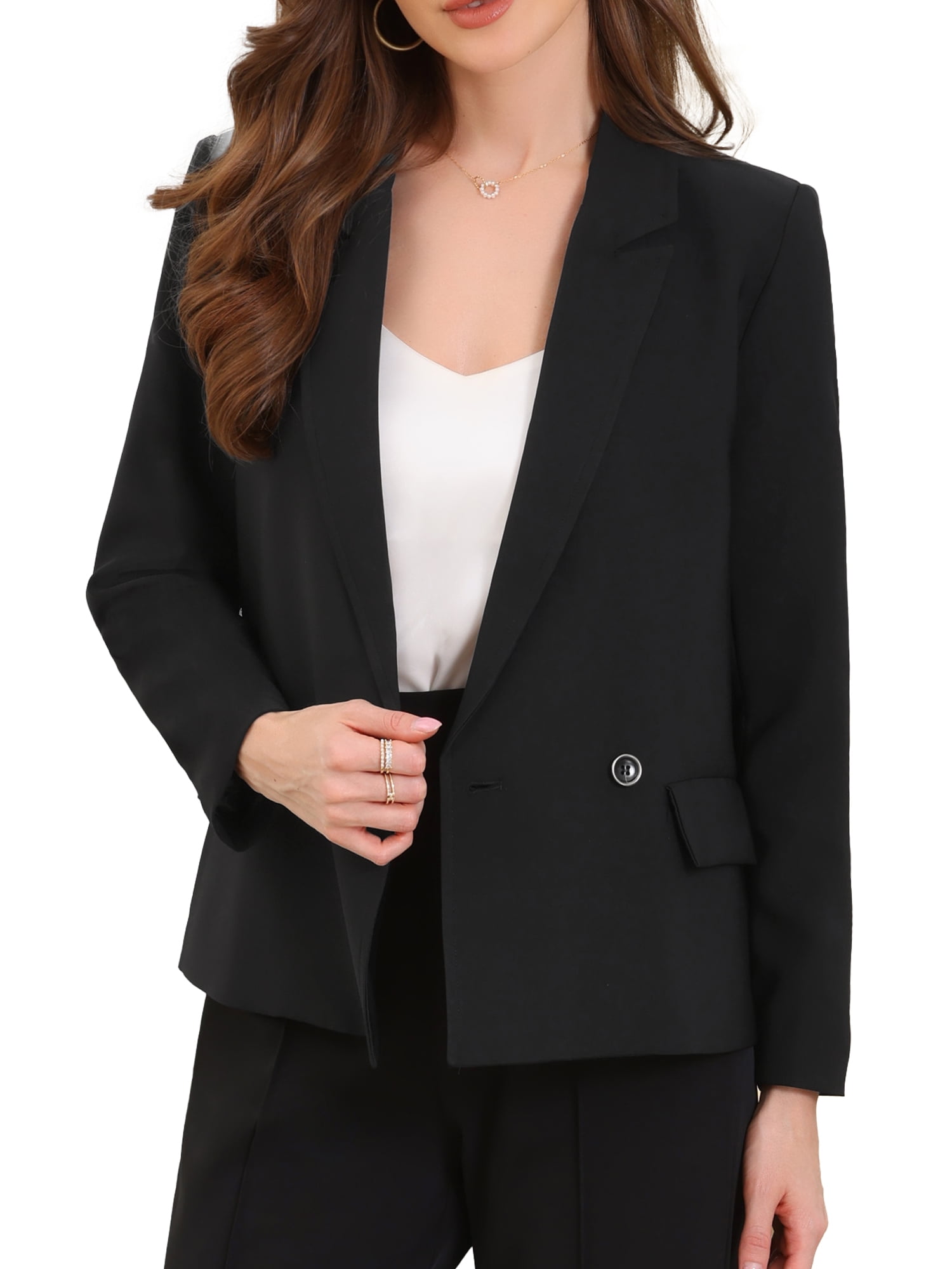 DARING DIVA Women's Double Breasted Long Sleeve Work Jacket Office Suit ...