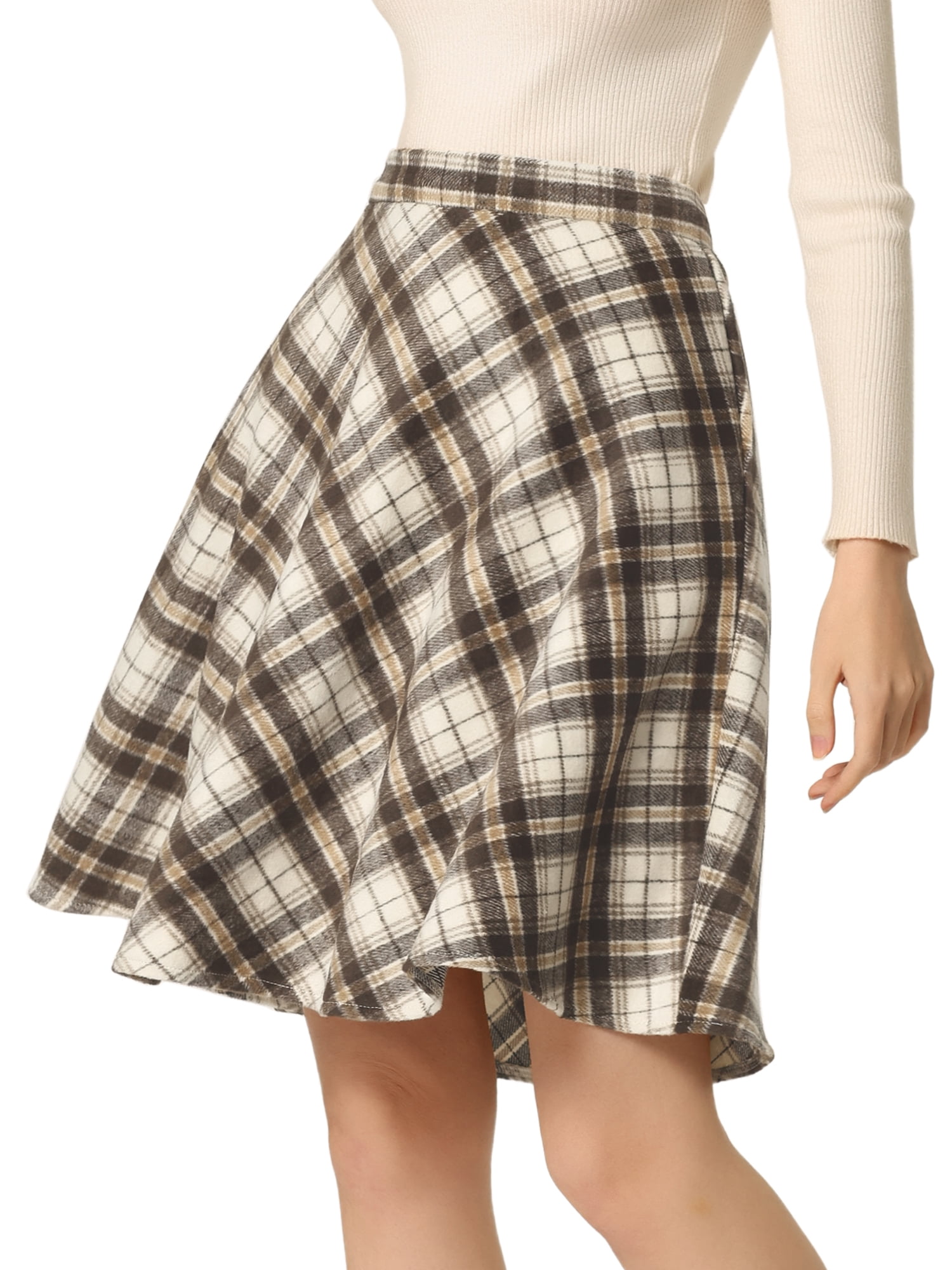 DARING DIVA Women's Elastic Waist Knee Length Vintage Skirt S Khaki ...