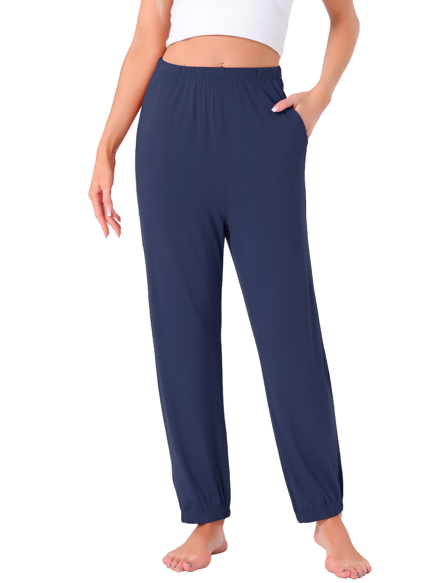 DARING DIVA Women's Elastic Waist Wide Leg Lounge Pants M Navy ...