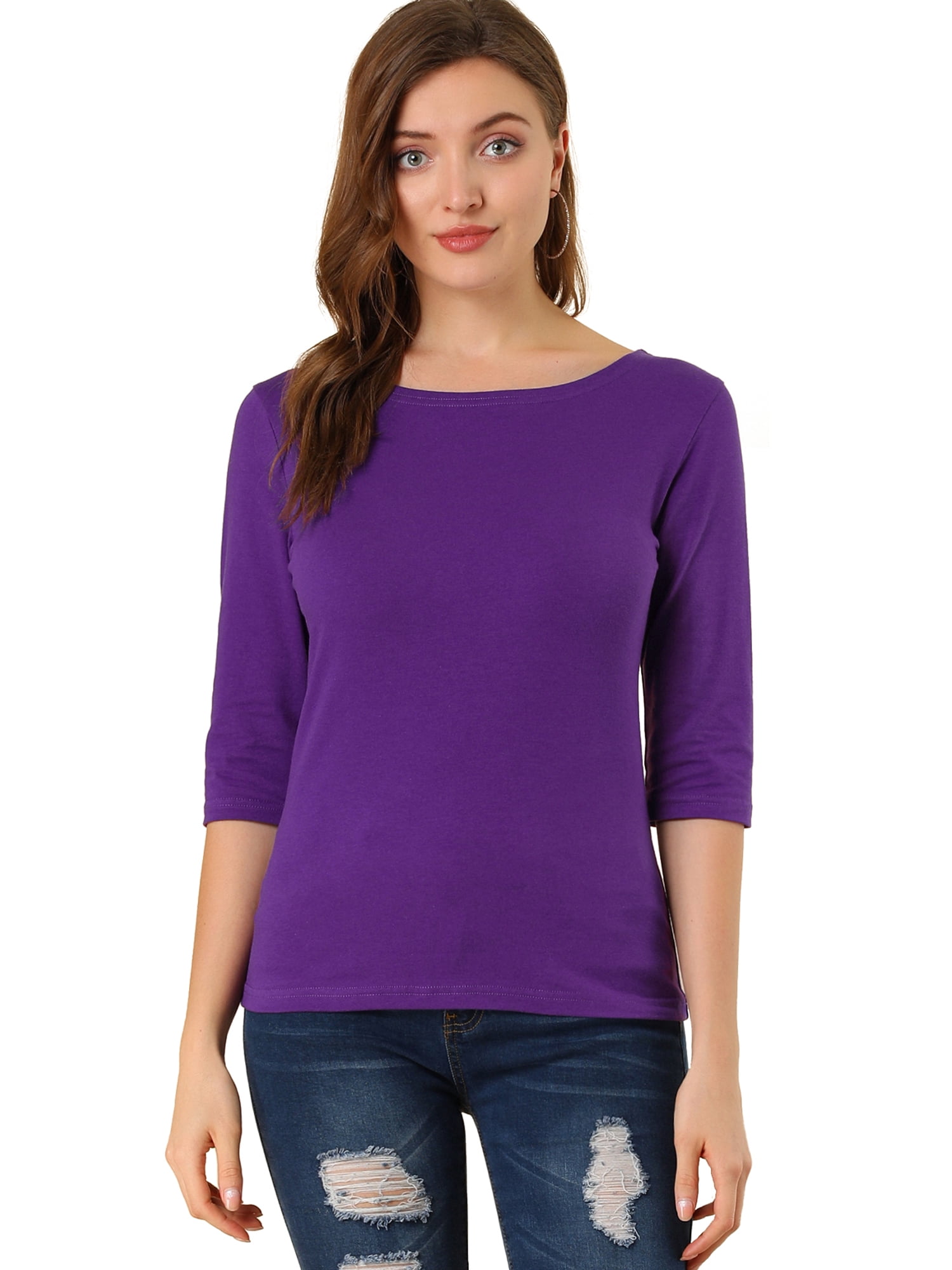 DARING DIVA Women's Elbow Sleeves Boat Neck Slim Fit Classic Tee L Deep ...
