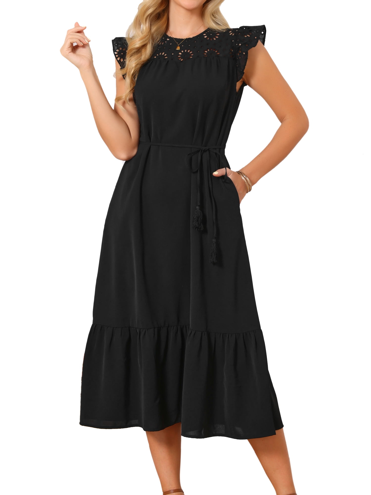 DARING DIVA Women's Eyelet Dress Flutter Sleeve Casual Sundress Flowy ...