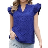DARING DIVA Women's Eyelet V Neck Ruffle Cap Sleeve Embroidered Cotton ...
