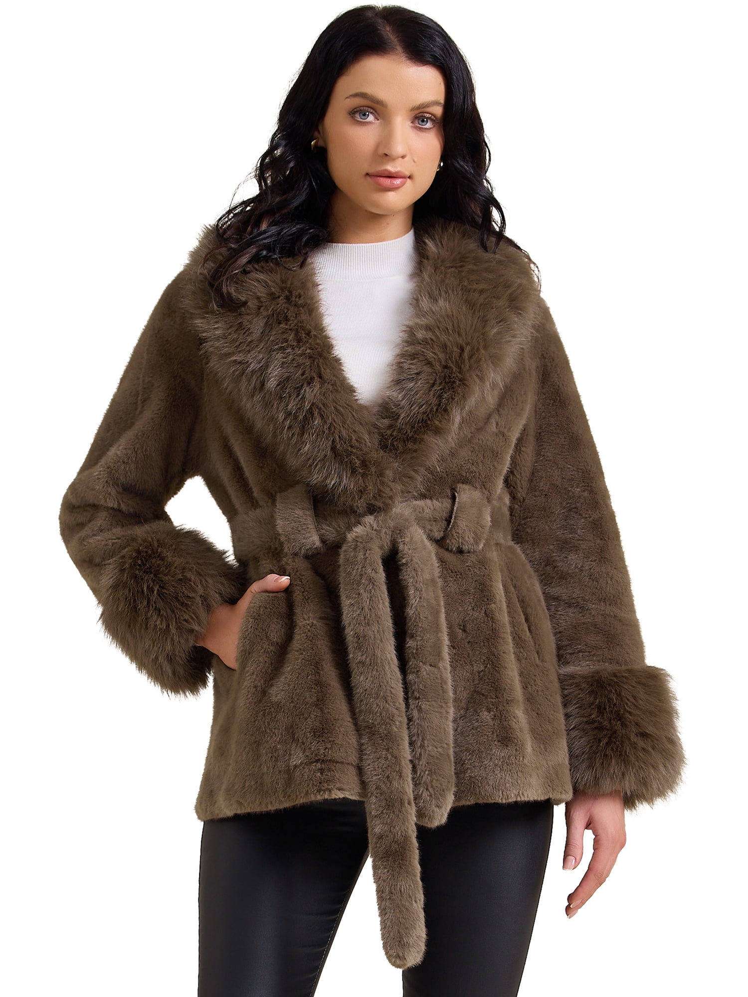 DARING DIVA Women's Faux Fur Long Sleeve Lapel Shaggy Jacket With ...