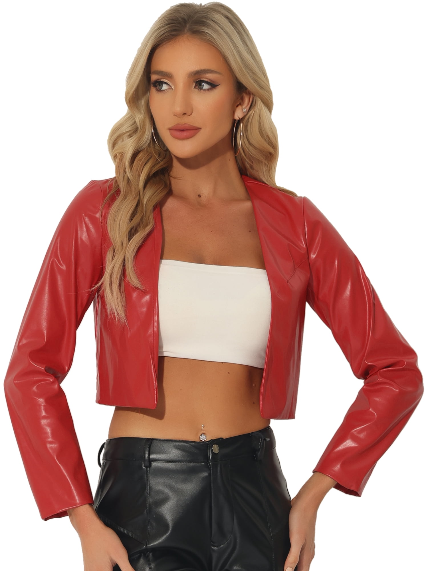 DARING DIVA Women's Faux Leather Jacket Short Coat Moto Biker Cropped L ...