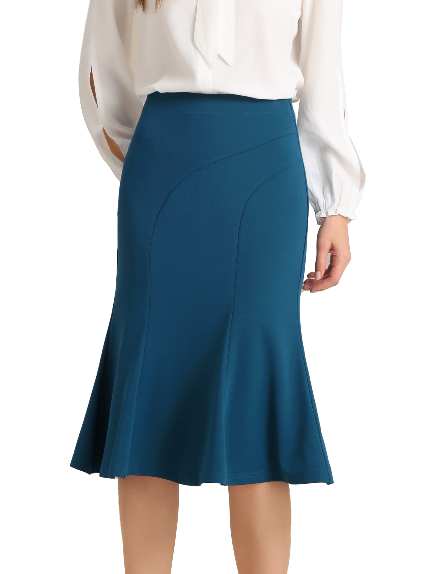 DARING DIVA Women's Flare Hem Elegant Work Midi Fishtail Skirt XL ...