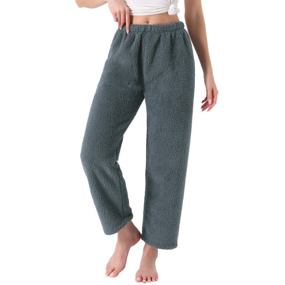 DARING DIVA Women's Fleece Fuzzy Elastic Waistband Lounge Pants M Dark ...