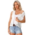 DARING DIVA Women's Floral Crochet Hollow Out Open Front Vest L White ...