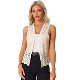 DARING DIVA Women's Floral Crochet Hollow Out Open Front Vest S Beige ...