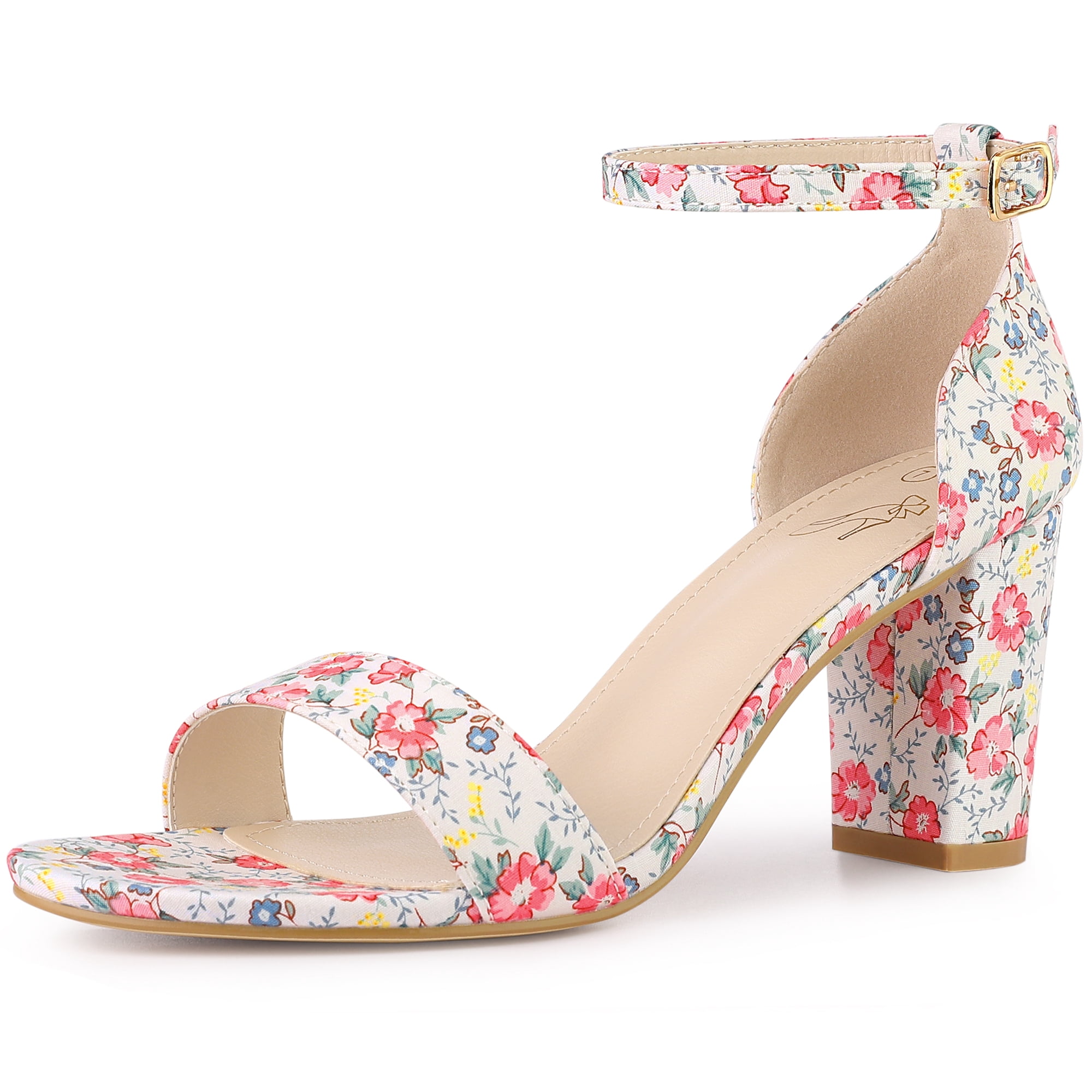 DARING DIVA Women's Floral Open Toe Ankle Strap Chunky Heel Sandals Red ...