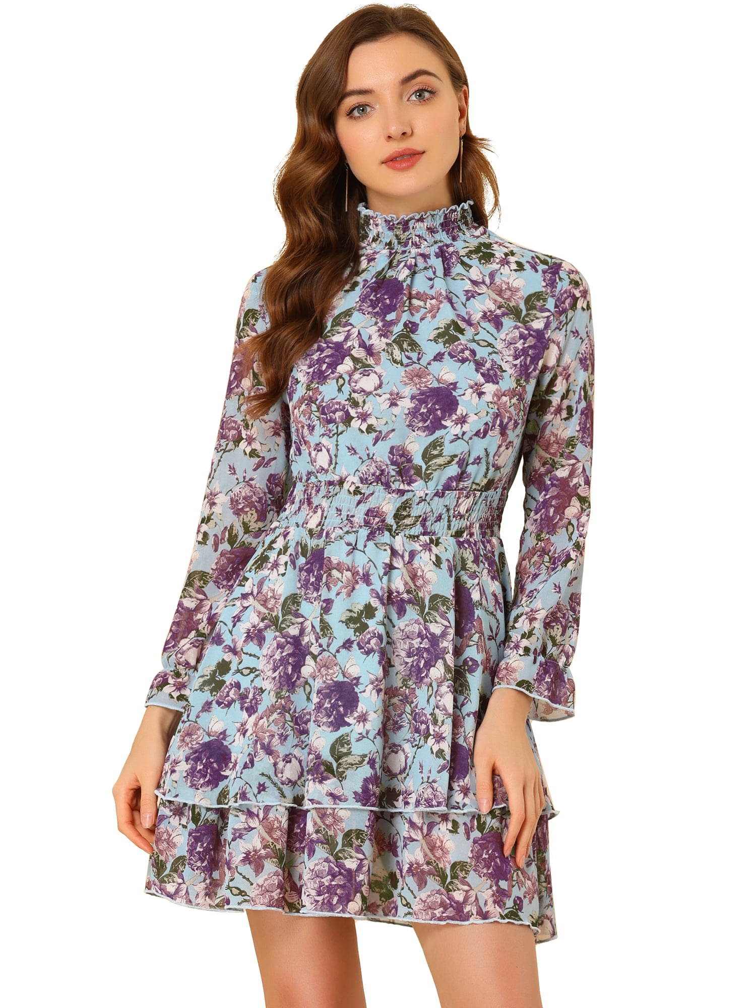 DARING DIVA Women's Floral Ruffle Trim Layered Dresses S Blue - Walmart.com