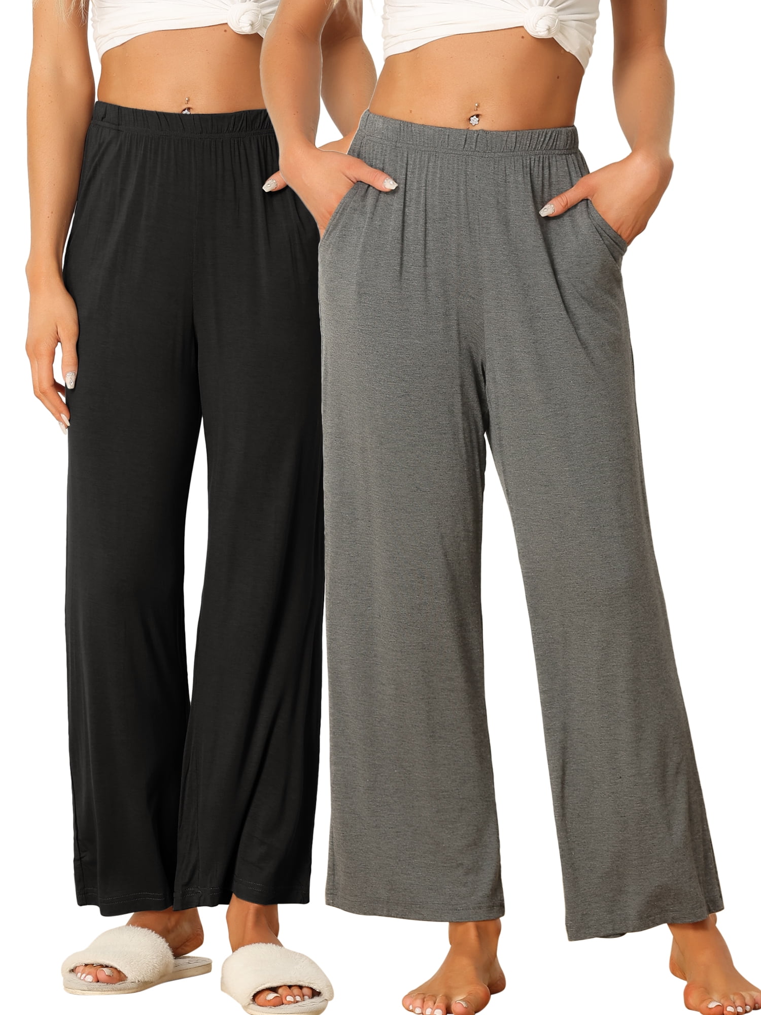 DARING DIVA Women's Flowy Cotton Wide Leg Lounge Pants XL Gray and ...