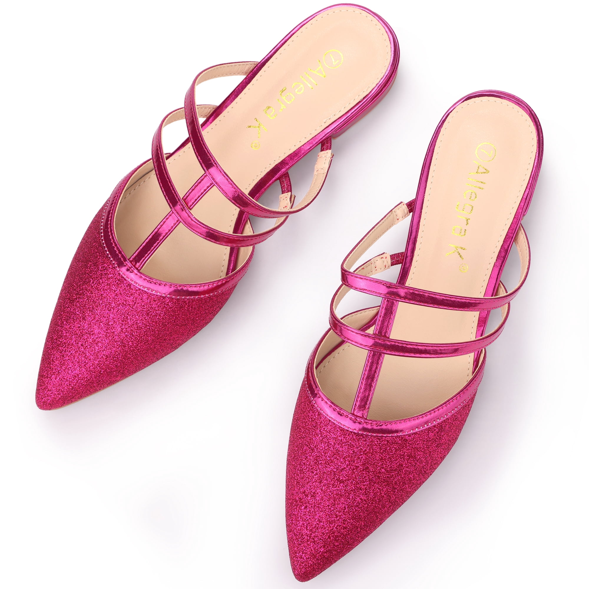 DARING DIVA Women's Glitter Pointed Toe Flats Mules Hot Pink 7 ...