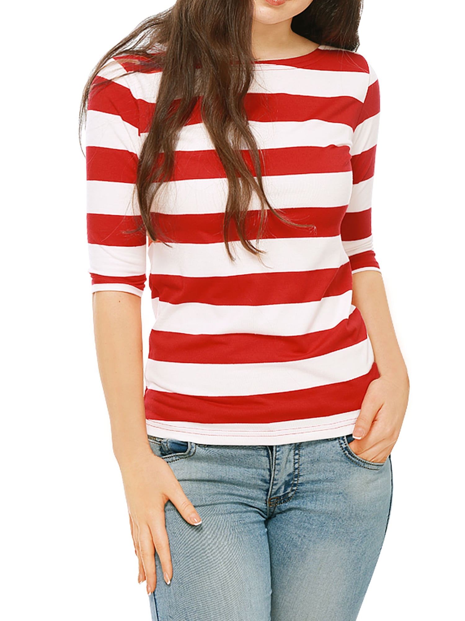 DARING DIVA Women's Halloween Costume Boat Neck Top T-Shirts M Red ...