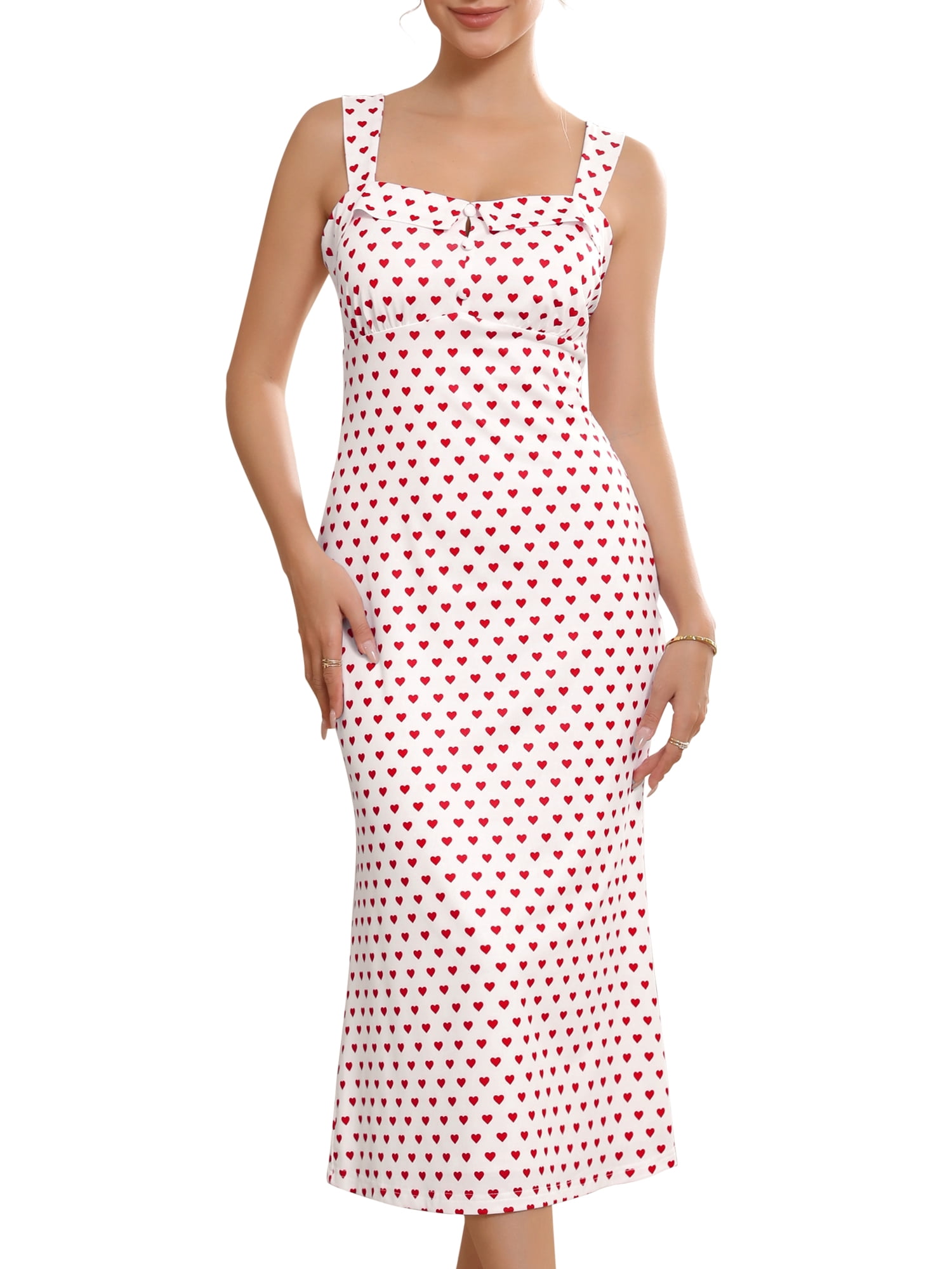 DARING DIVA Women's Heart Dots Sleeveless Square Neck Dress 2XL White ...
